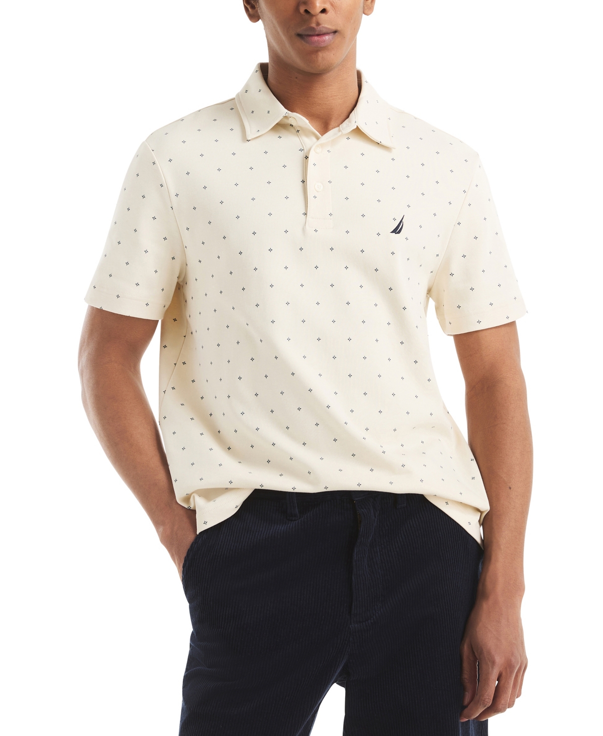 Click here for Nautica Mens Printed Compass Polo Shirt - Natural prices