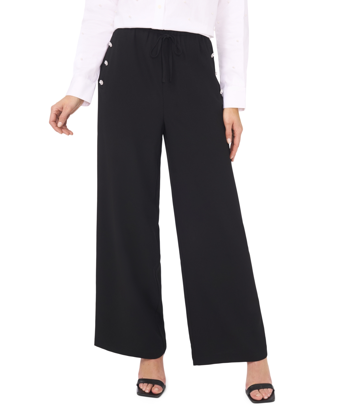 CeCe Womens Pull On Drawstring Pants - Rich Black