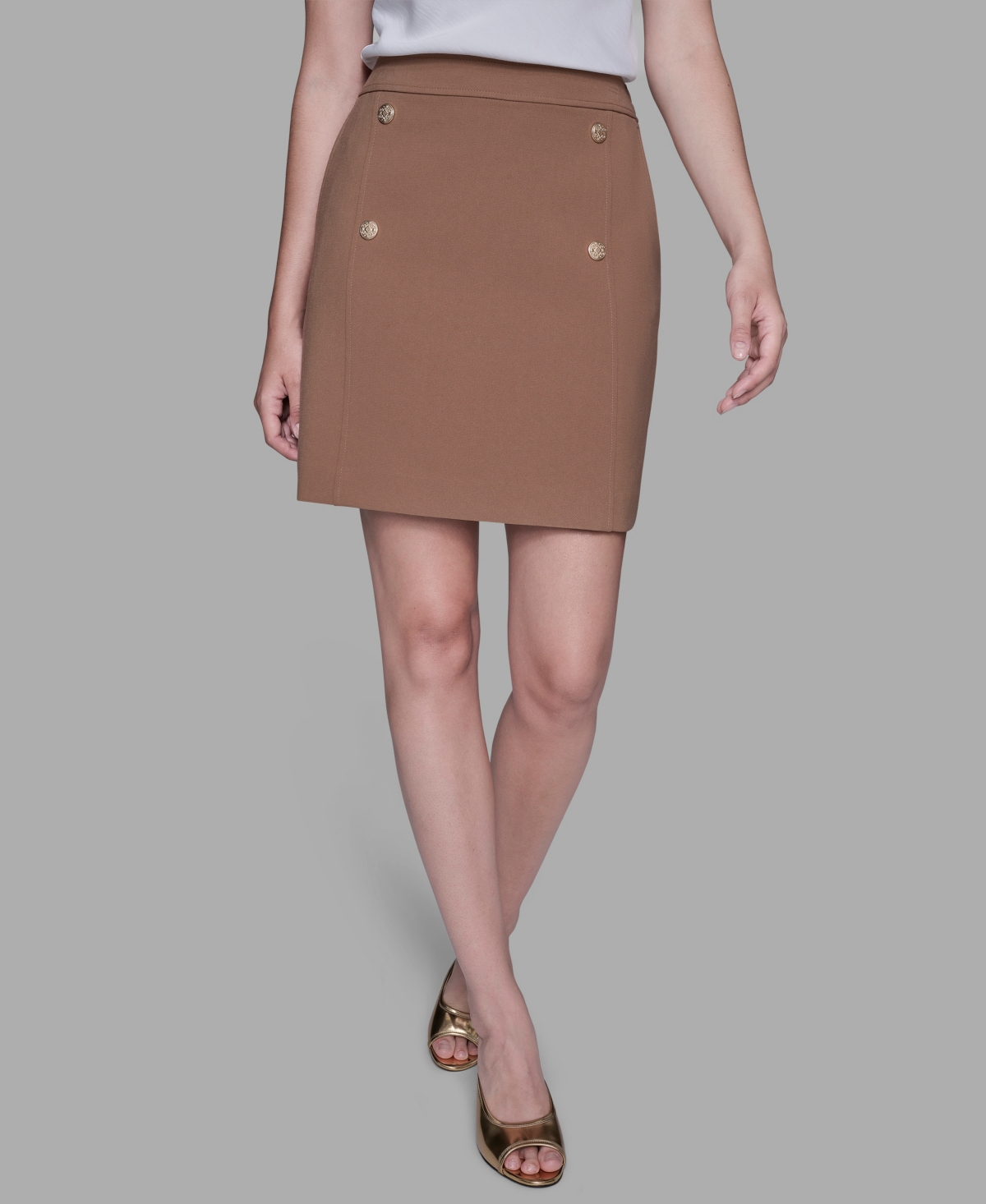 Karl Lagerfeld Paris Womens Button Detail Skirt - Vicuna