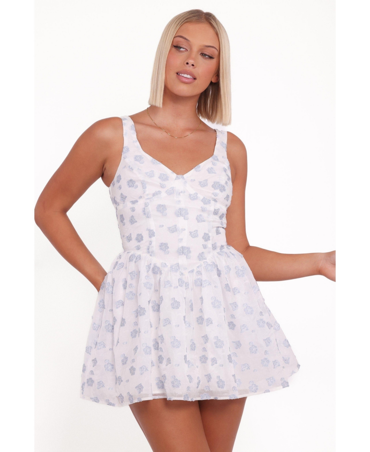 Click here for Petal and Pup Womens Arianne Mini Dress - White/Bl... prices
