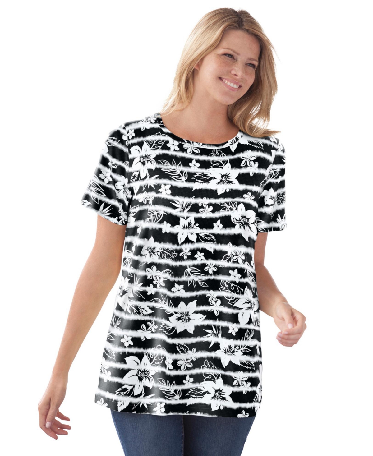 Click here for Woman Within Plus Size Perfect Printed Short-Sleev... prices