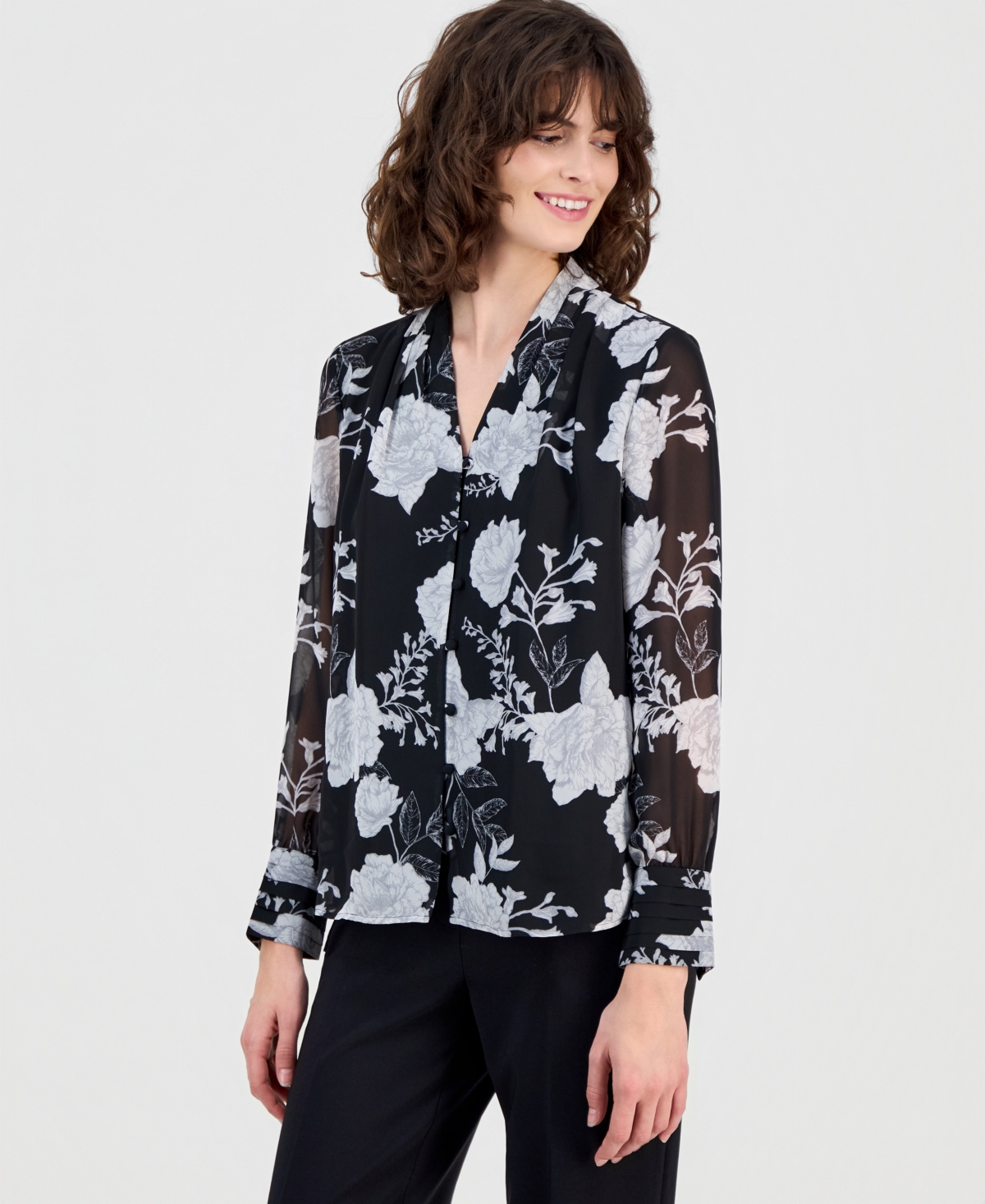 Click here for Anne Klein Womens Printed Button-Front Blouse - An... prices