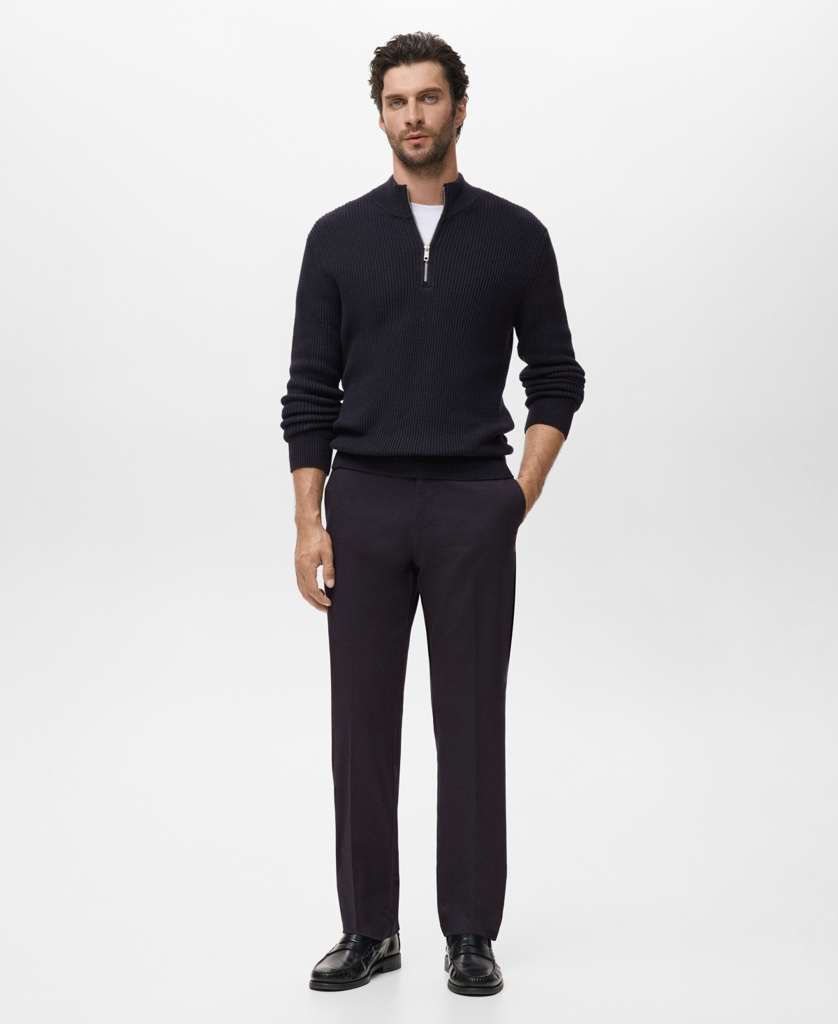 Click here for Mango Mens Cotton Perkins Neck Sweater - Navy prices