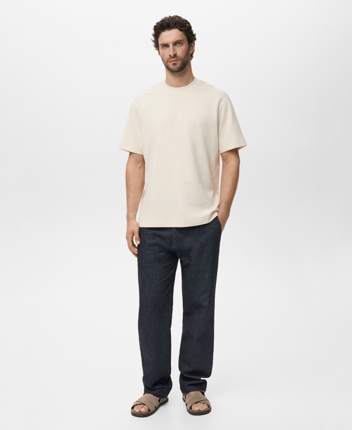 Click here for Mango Mens Relaxed-Fit Sweatshirt Fabric T-Shirt -... prices