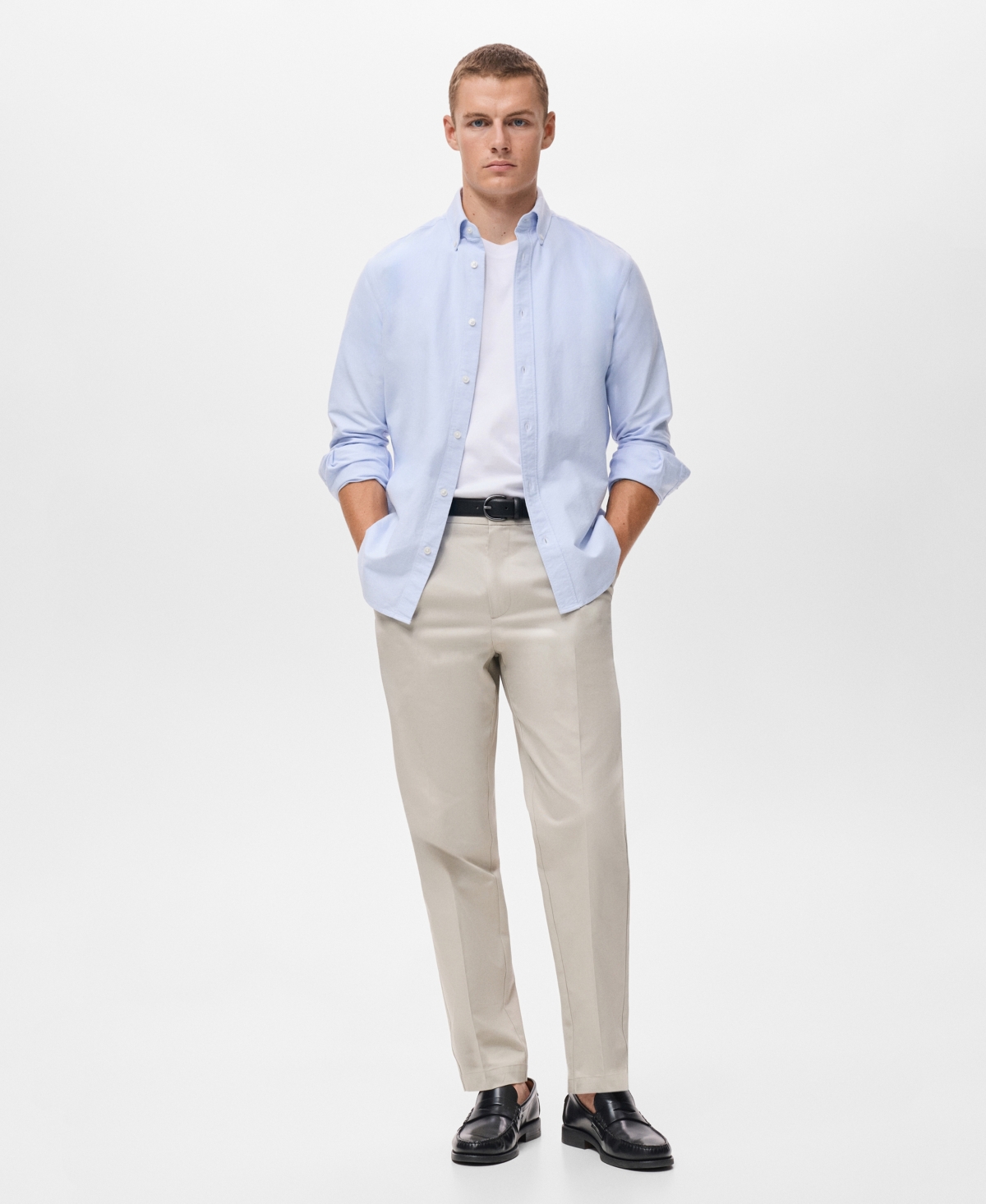 Click here for Mango Mens Cotton Oxford Shirt - Sky Blue prices