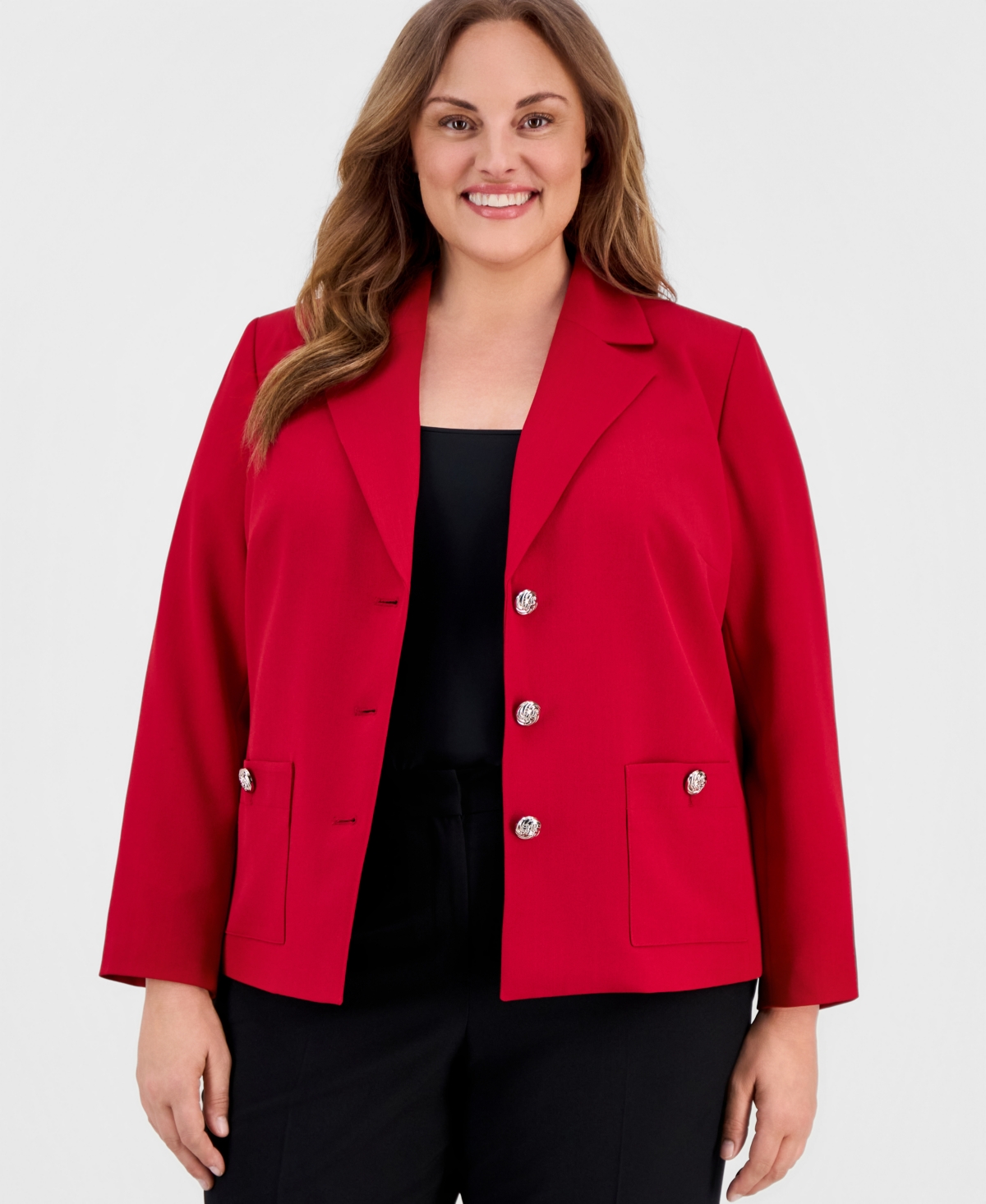 Click here for Kasper Plus Size Stretch Crepe Three-Button Blazer... prices