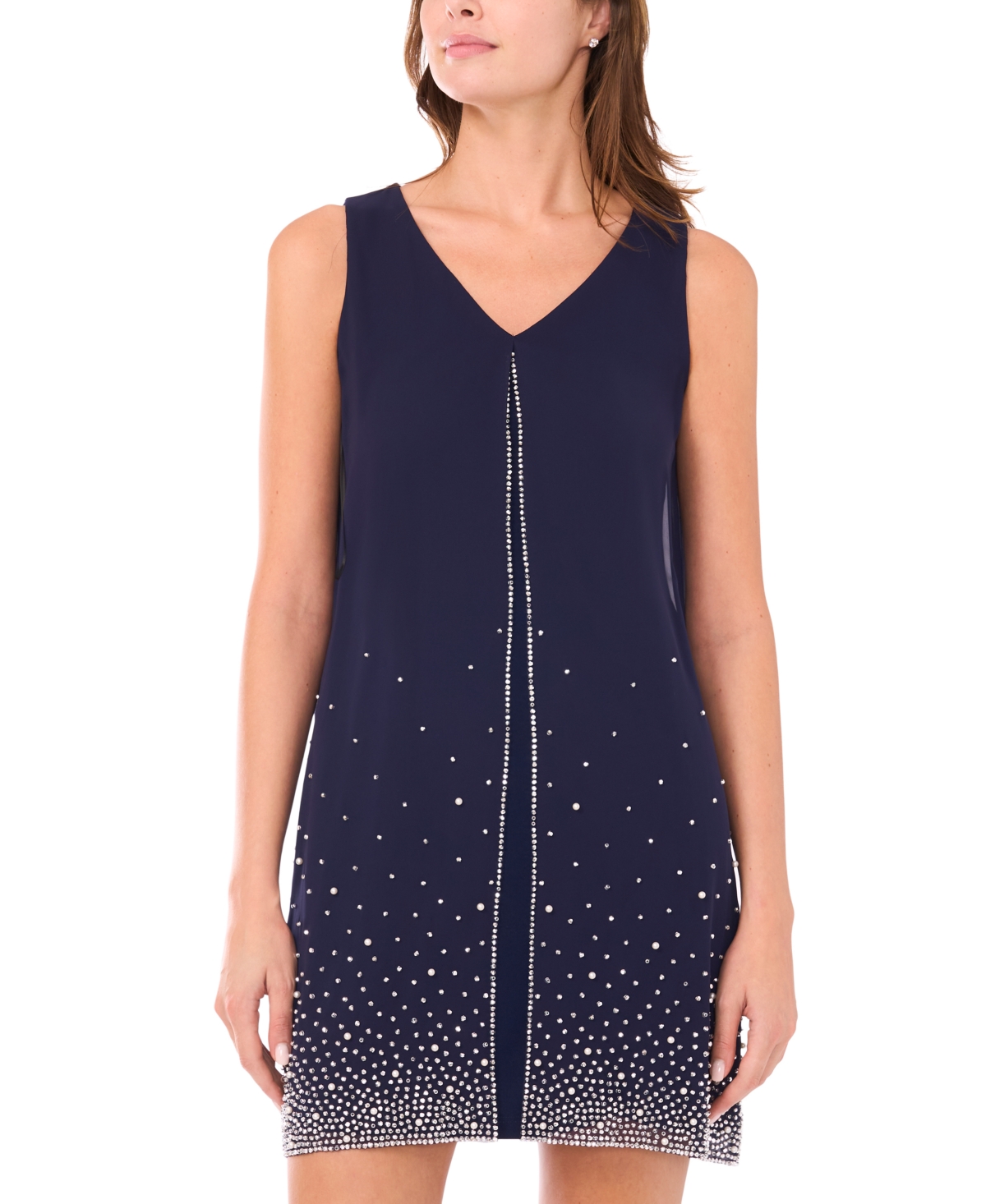 Click here for Msk Petite V-Neck Sleeveless Beaded Dress - Navy prices
