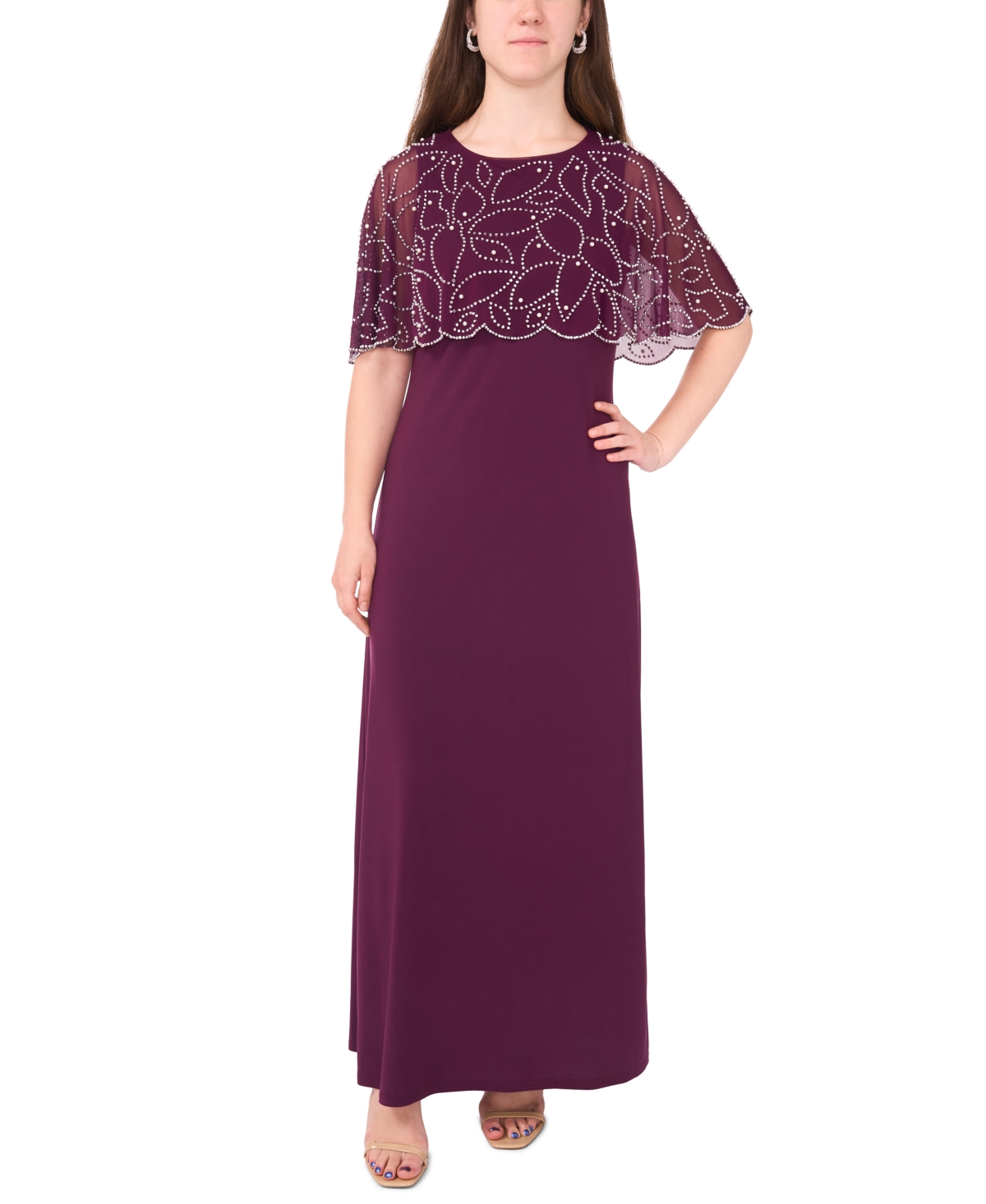 Click here for Msk Petite Round Neck Beaded Cape Maxi Dress - Pot... prices
