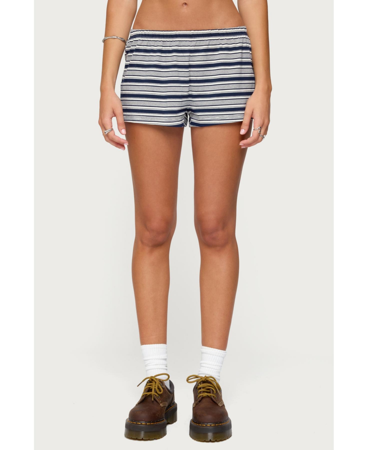 Click here for Edikted Womens Glennon Striped Shorts - Navy prices