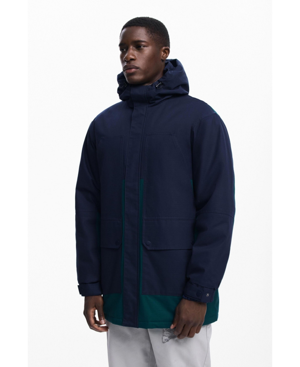 Click here for Desigual Mens Two-tone parka with hood - Blue prices