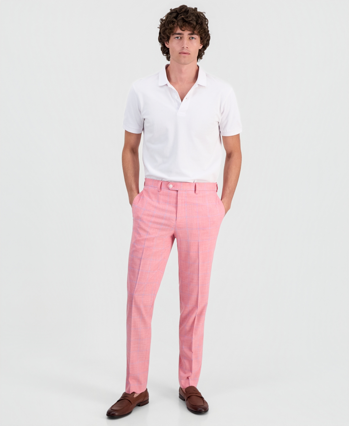 Click here for Tallia Mens Plaid Slim-Fit Dress Pants - Light Red... prices