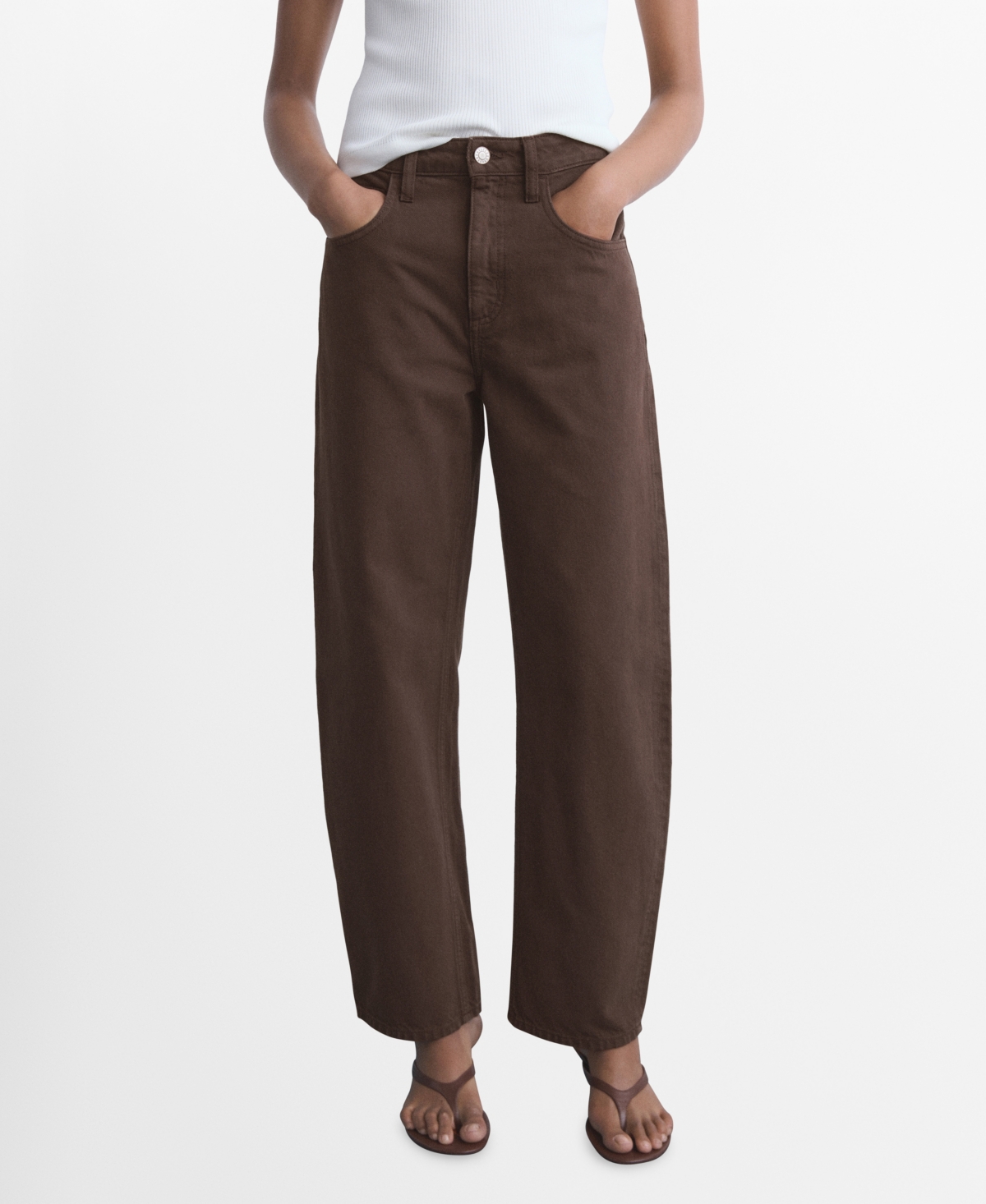 Click here for Mango Womens High-Rise Balloon Jeans - Chocolate prices