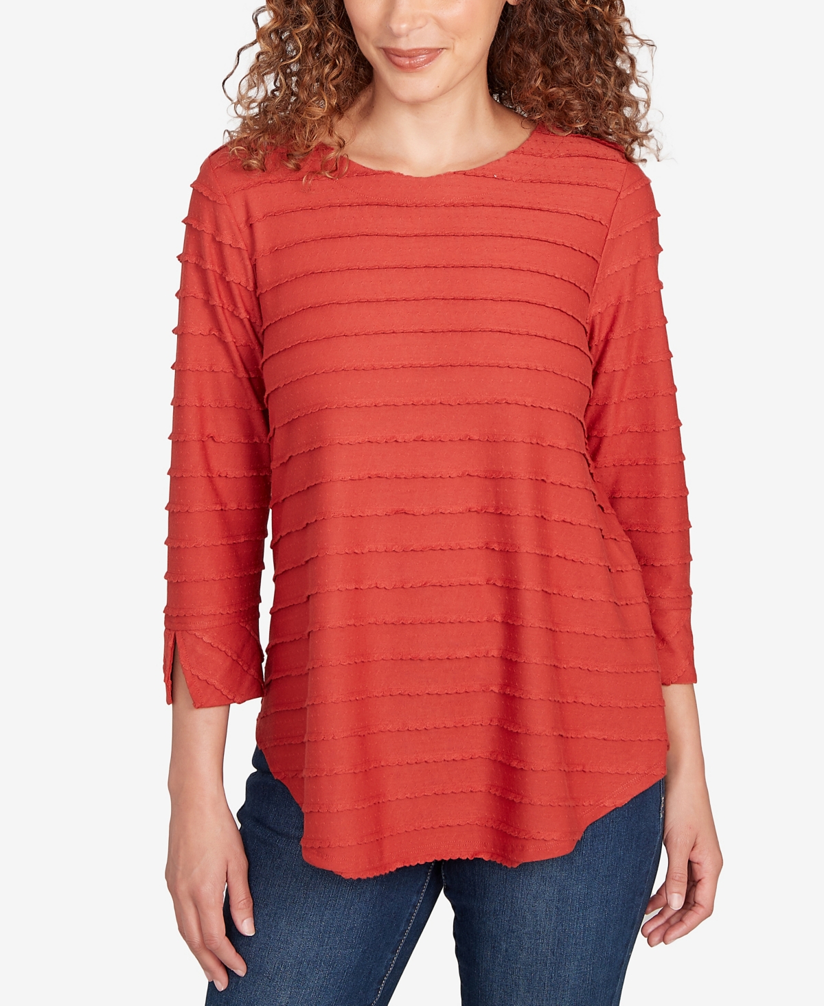 Click here for Ruby Rd. Petite Scalloped Jacquard Knit Top - Bric... prices