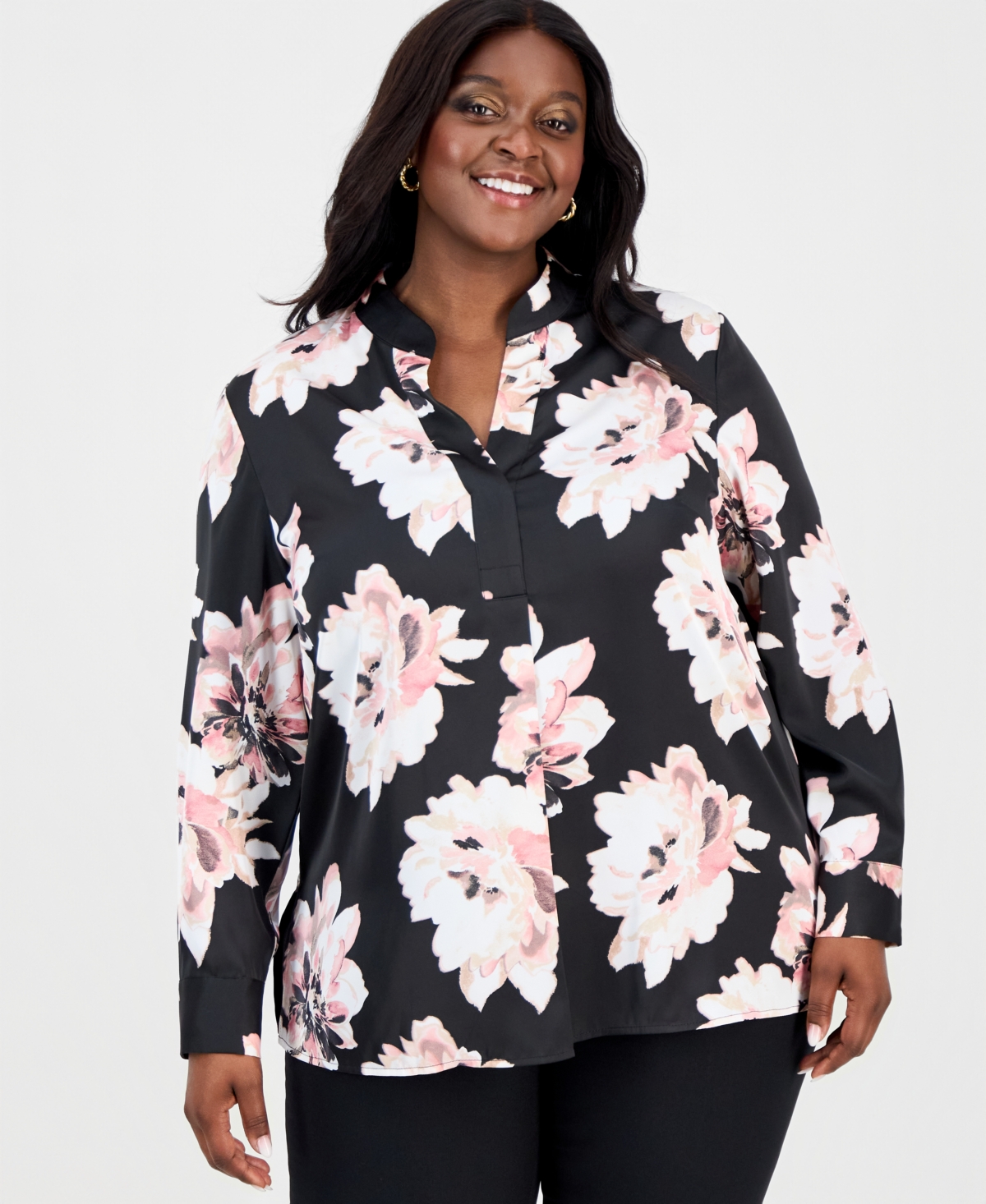 Click here for Anne Klein Plus Size Mandarin-Collar Buttoned-Cuff... prices