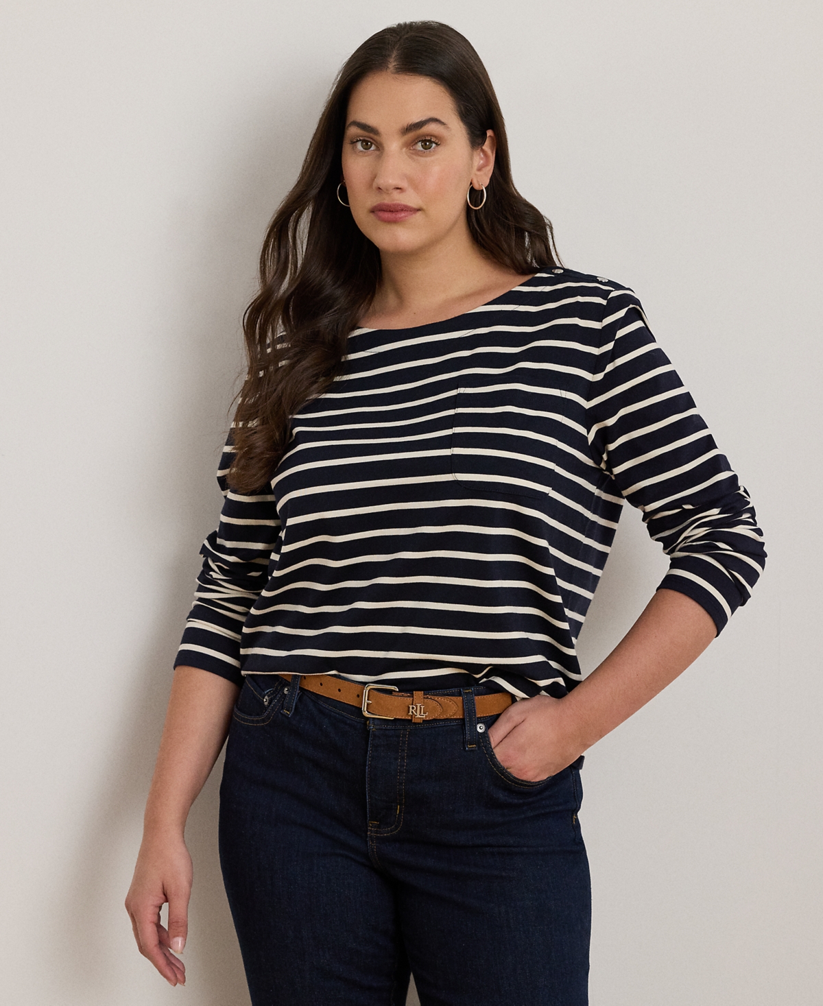 Click here for Lauren Ralph Lauren Plus Size Striped Boat Neck To... prices