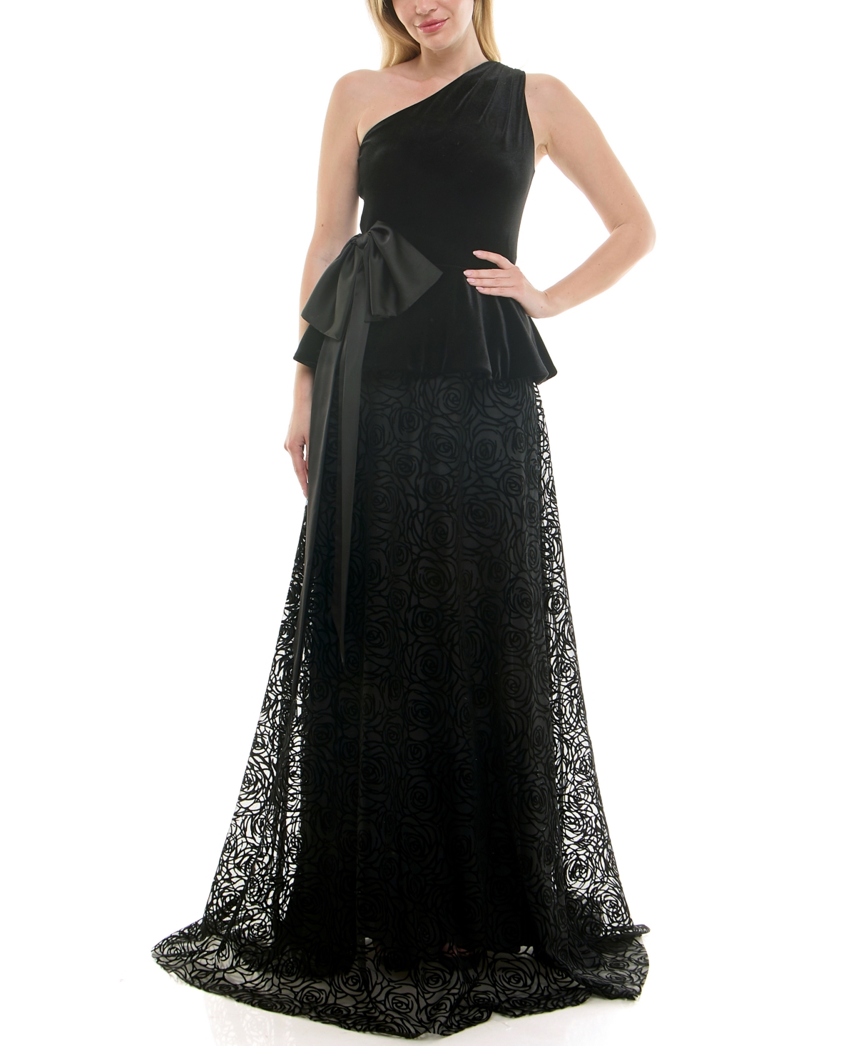 Click here for Taylor Womens One Shoulder Peplum Dress - Ebony prices