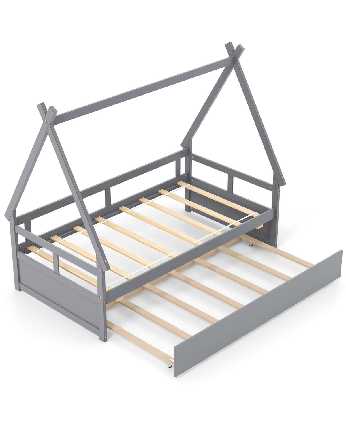 Click here for Gymax Twin Size House Bed w/ Trundle Roof & Safety... prices