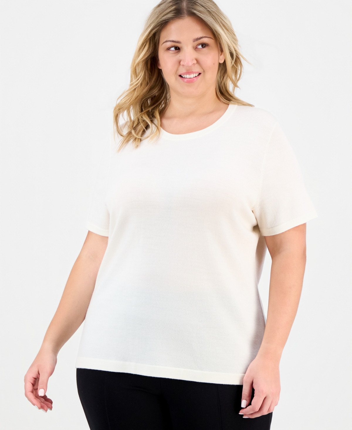 Click here for Anne Klein Plus Size Short Sleeve Merino Wool Swea... prices