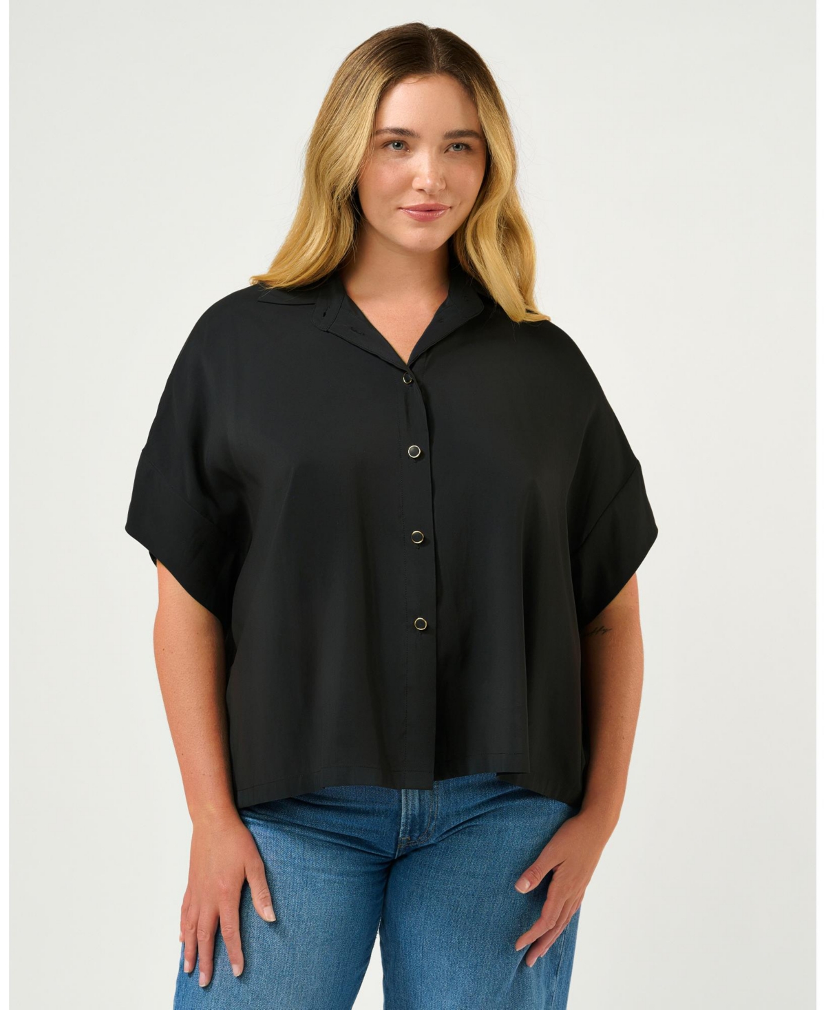 Click here for Estelle Plus Size Lela Oversized Cupro Top - Black prices