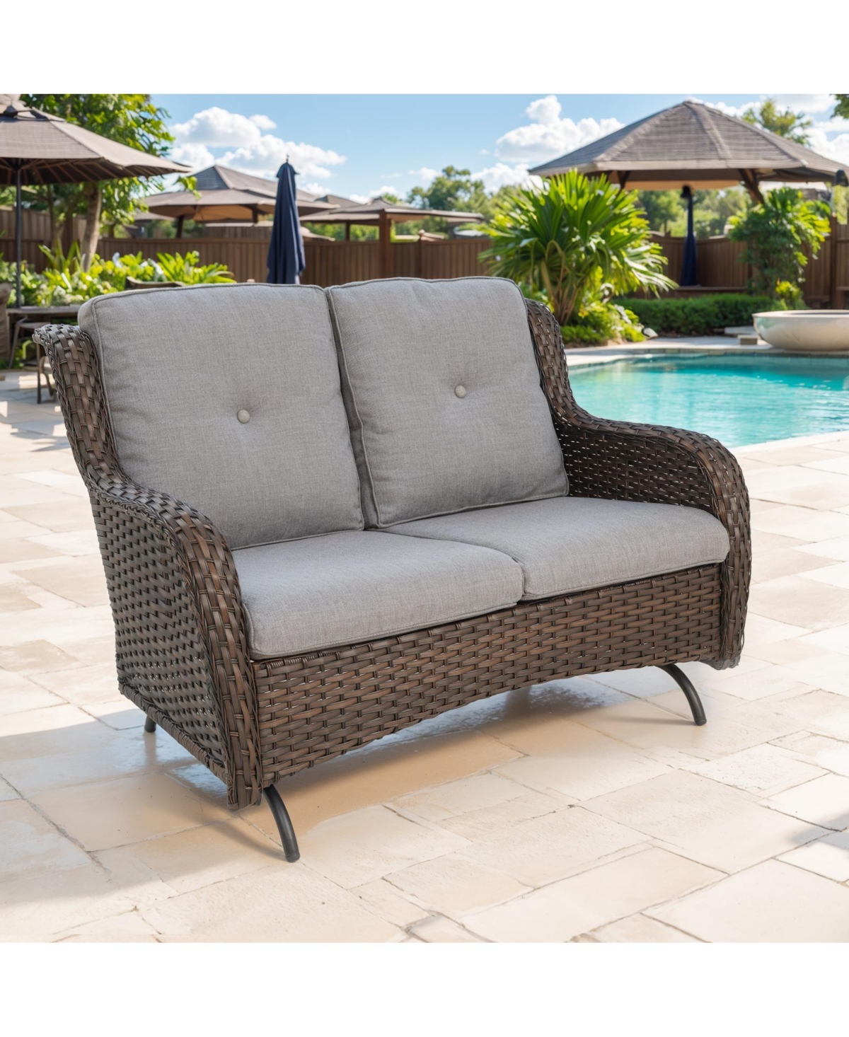 Click here for Gymojoy ArcLine 2-Person Wicker Rocking Bench Outd... prices