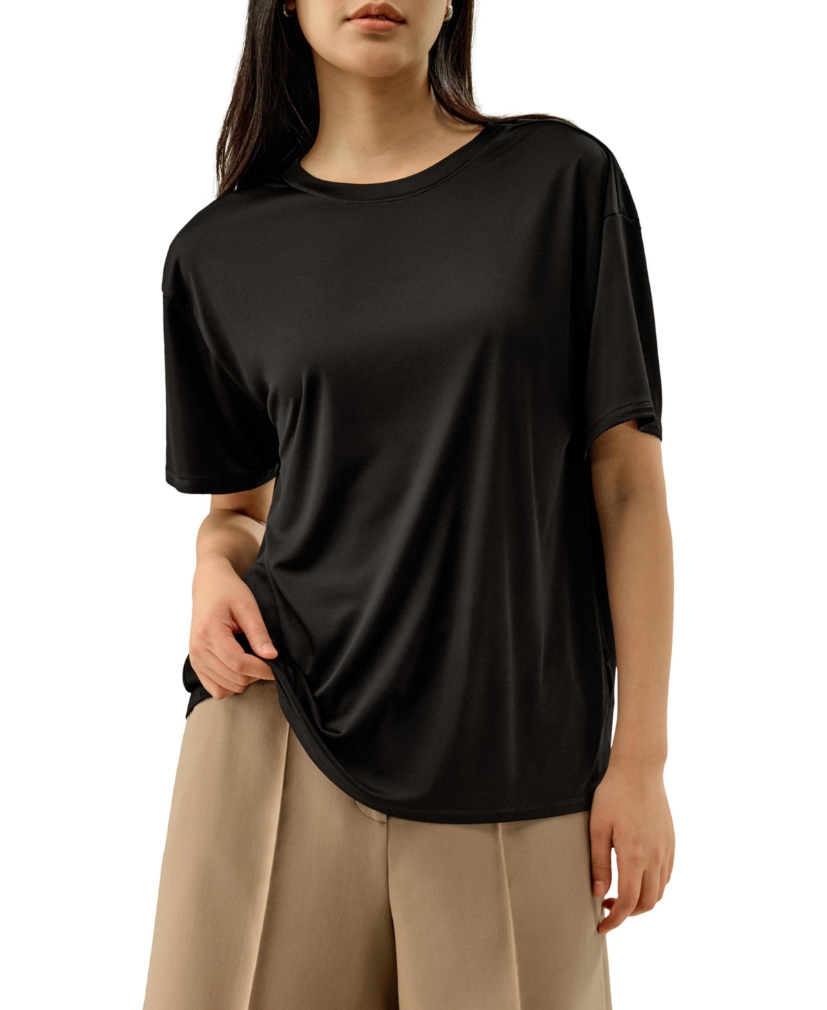 Lilysilk Womens Oversized Silk Jersey Tee - Black