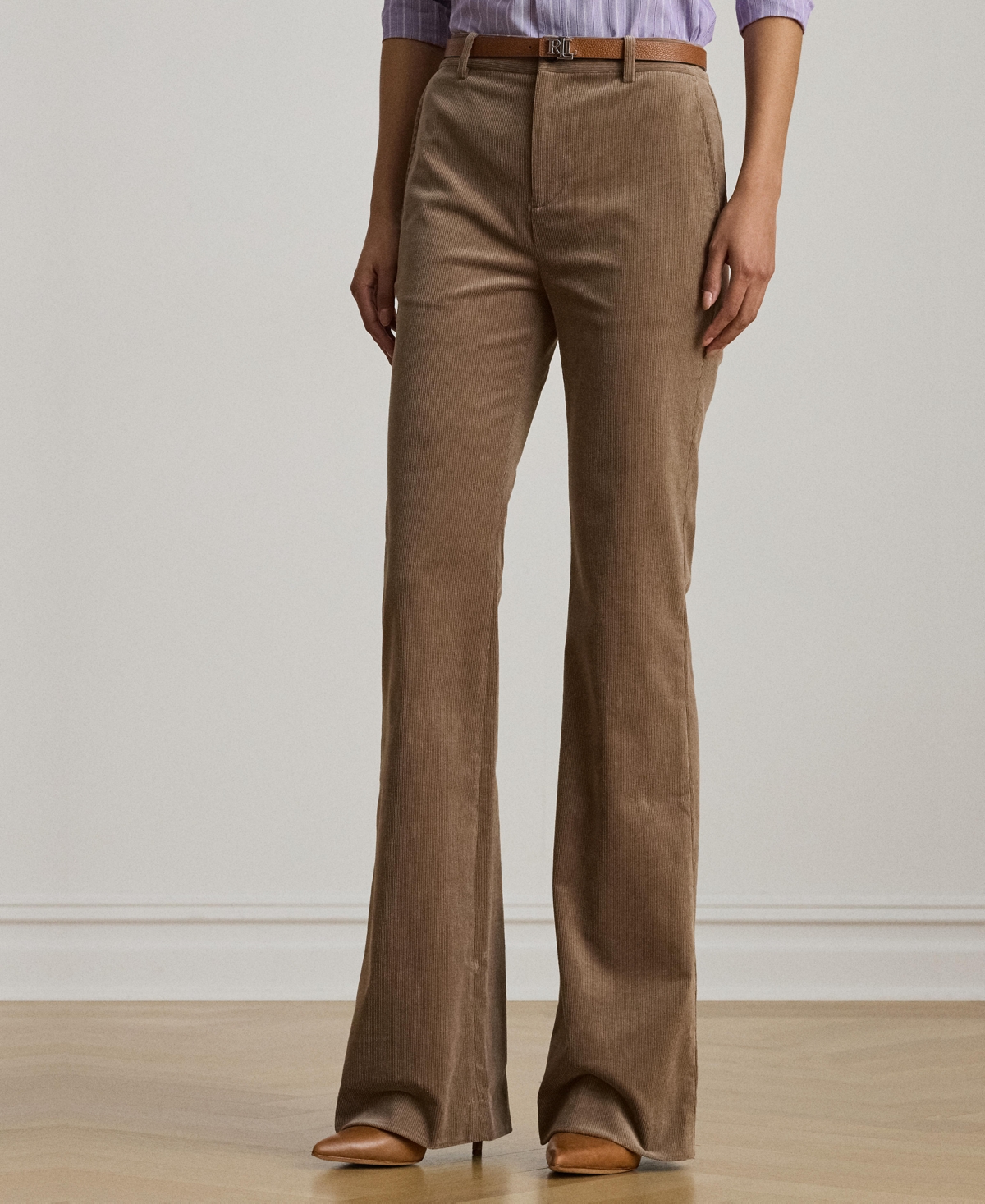 Lauren Ralph Lauren Womens High Rise Corduroy Flare Pants - Taupe Brown