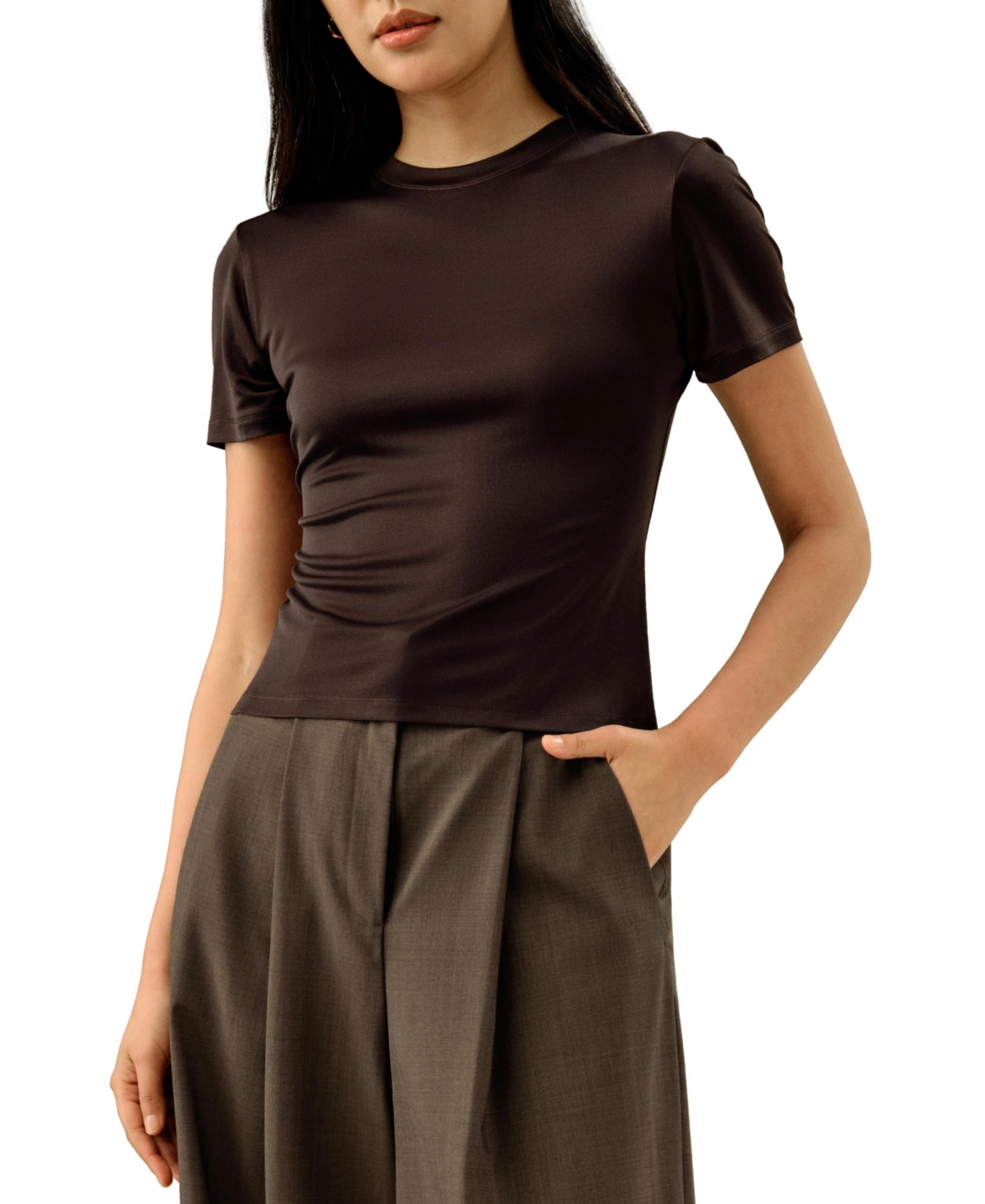 Click here for Lilysilk Womens Slim Fitted Silk Jersey Tee - Coco... prices