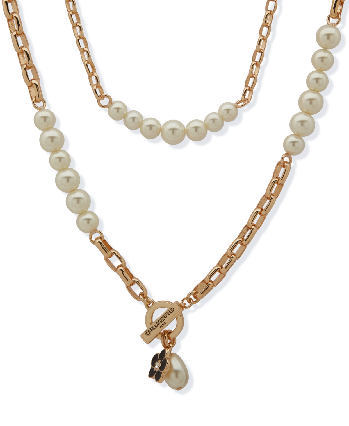 Karl Lagerfeld Paris Imitation Pearl Two In One Necklace - Gold/Pearl