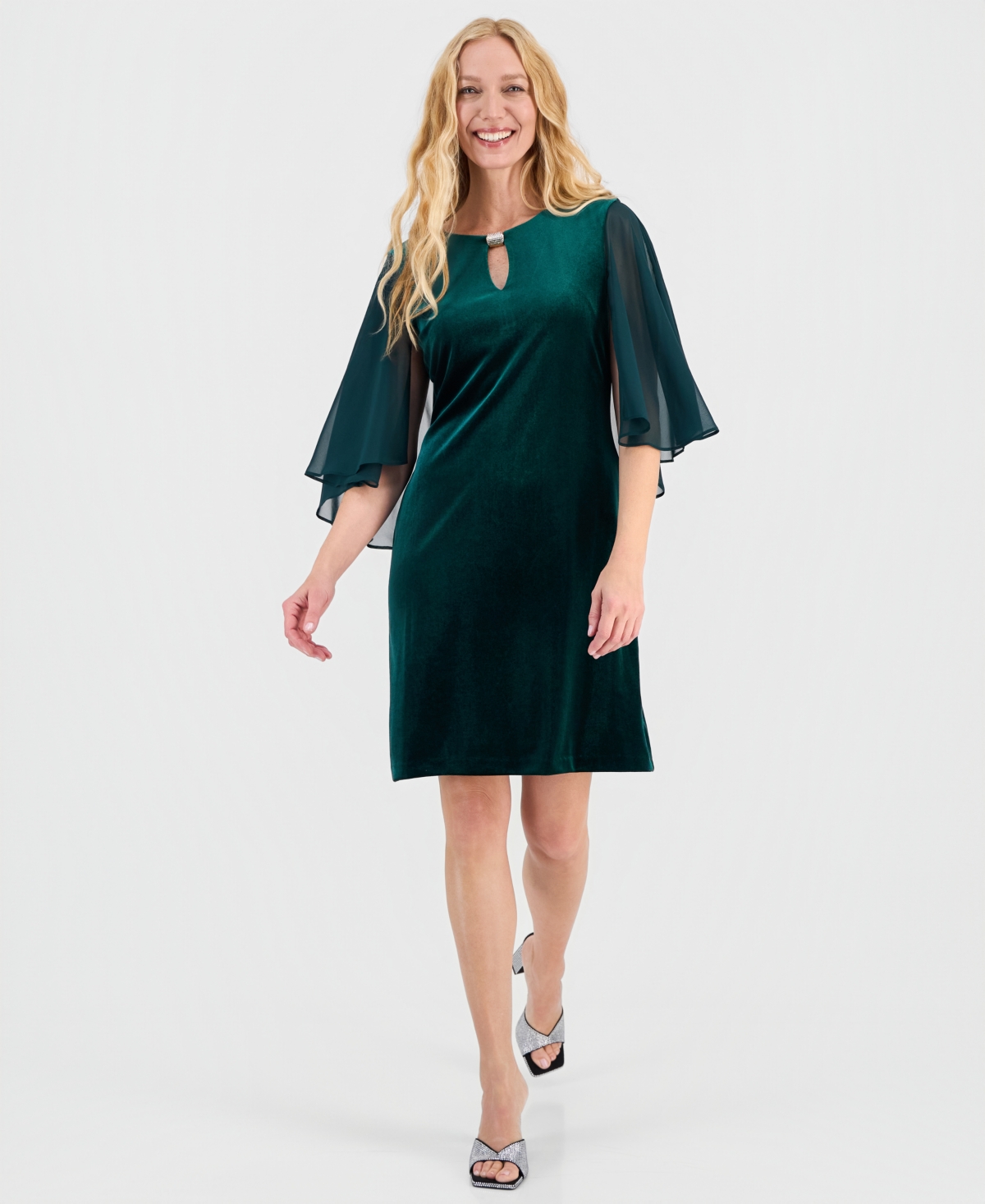 Click here for Connected Womens Capelet-Sleeve Stretch Velvet She... prices