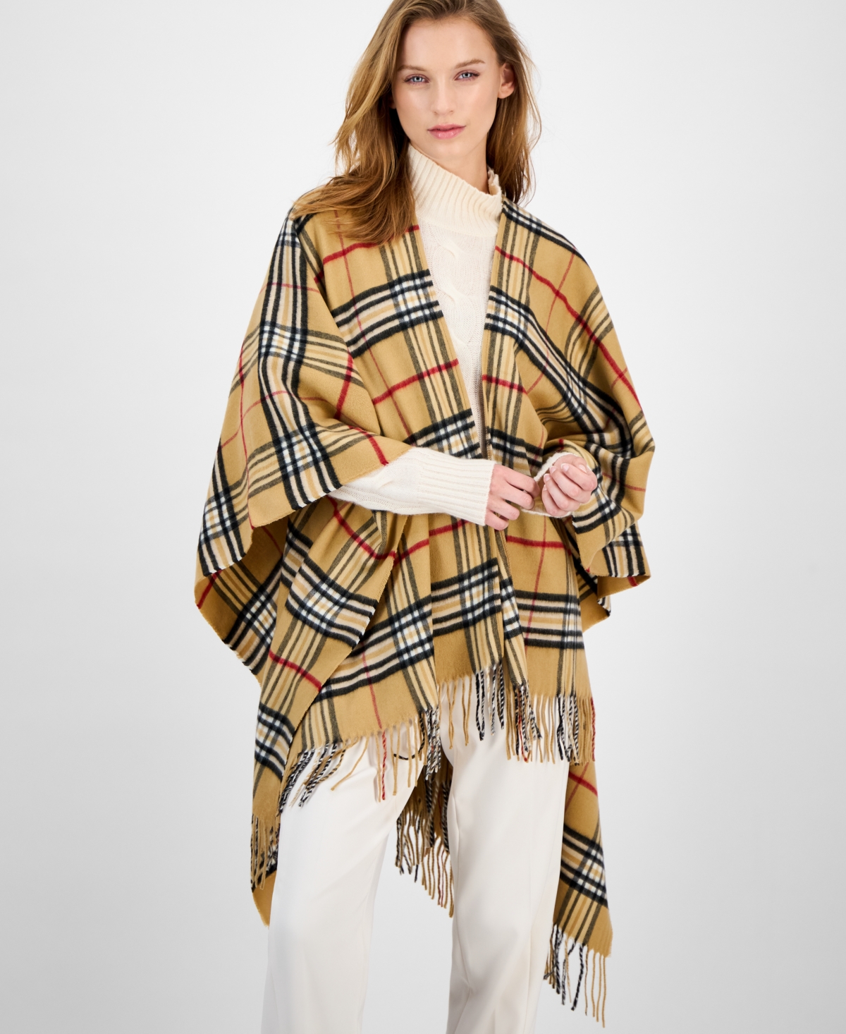 Click here for Fraas Plaid Ruana - Camel prices
