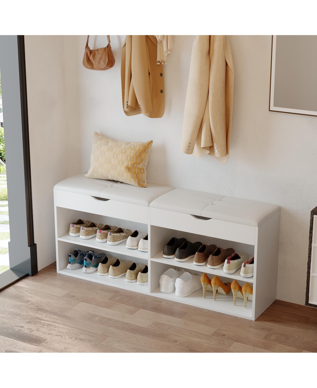 Click here for Shoe bench with 2 Seats and 3 Layers of Brackets -... prices