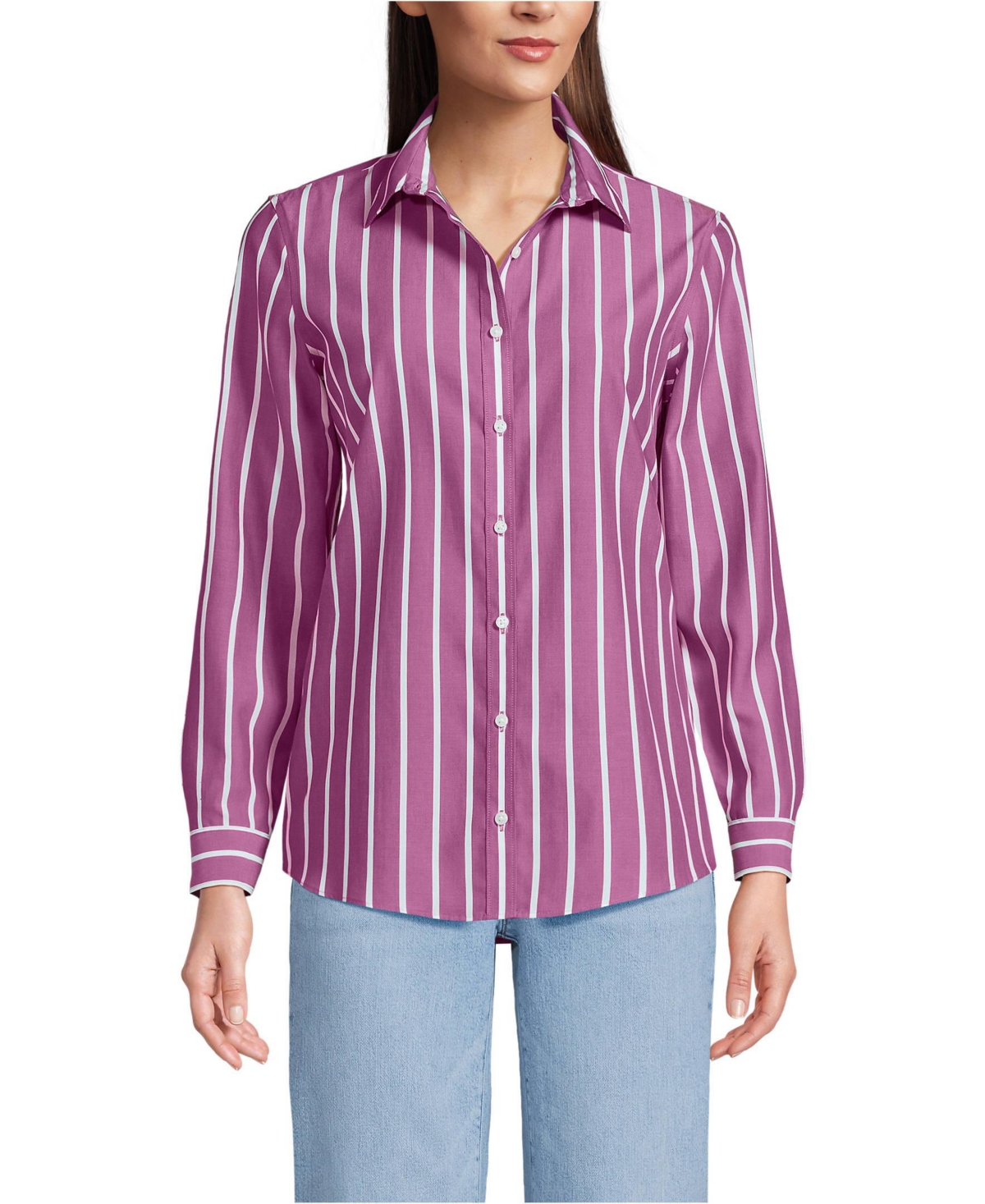 Click here for Lands End Womens No Iron Button Front Shirt - Ligh... prices