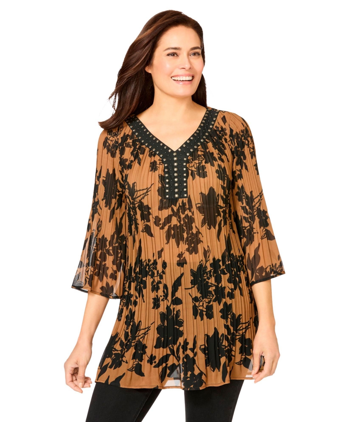 Click here for Woman Within Plus Size Embellished Pleated Blouse... prices