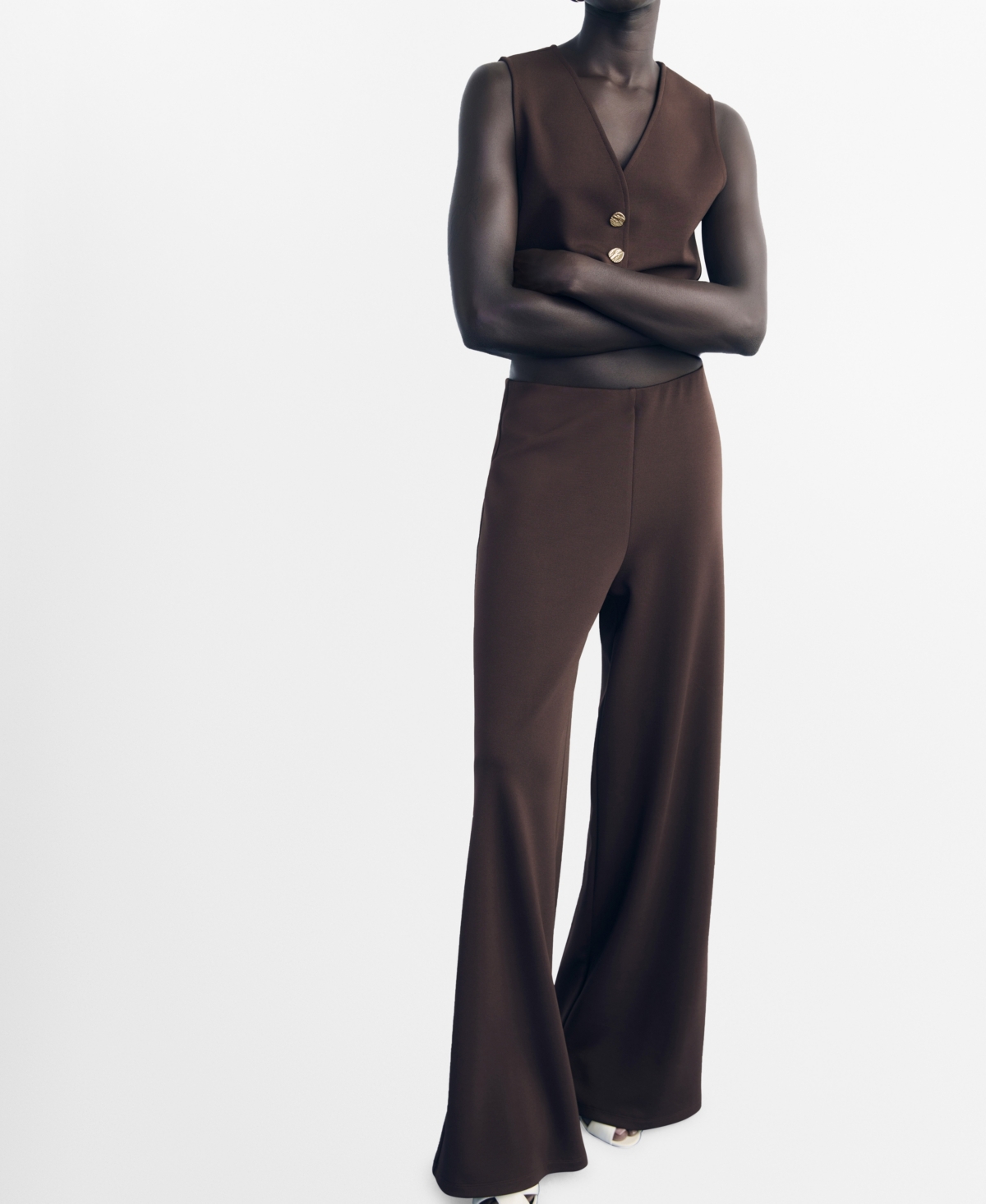 Click here for Mango Womens Elastic Waist Straight-Fit Pants - Br... prices