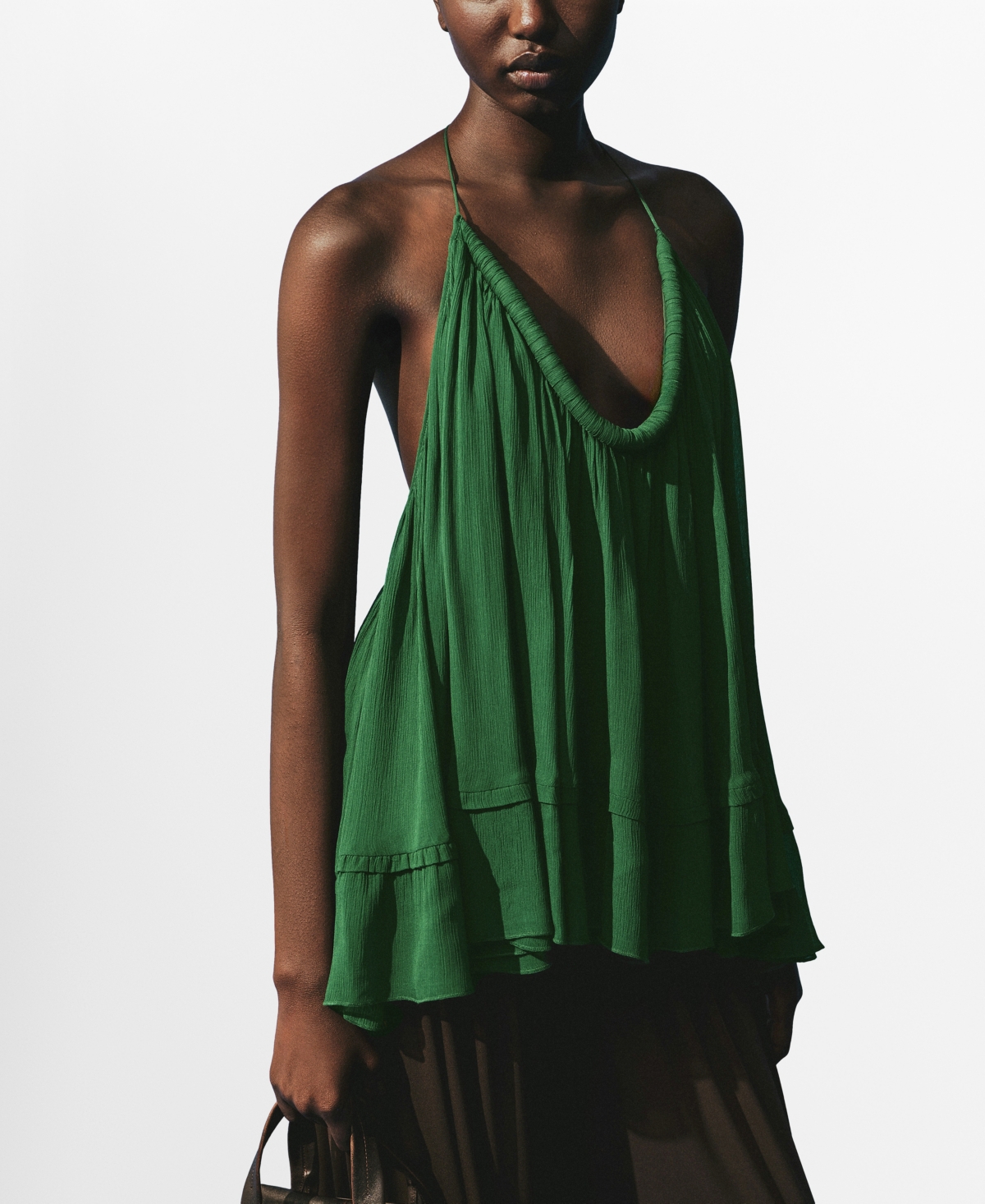 Click here for Mango Womens Pleated Back Neckline Top - Green prices