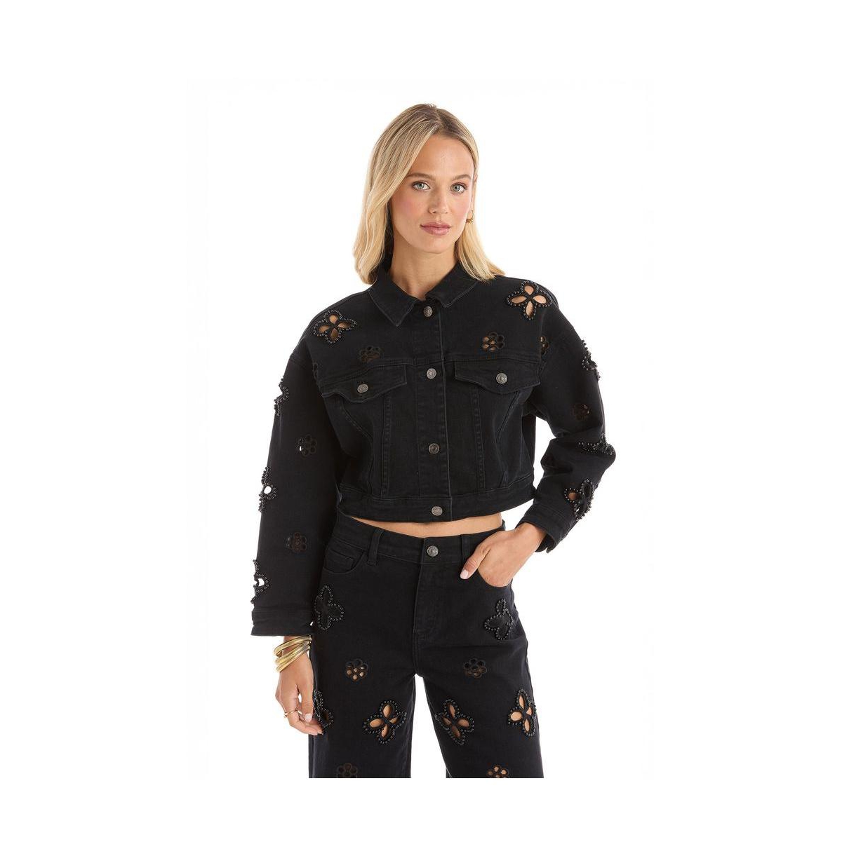 Click here for The Noli Shop Womens Kaia Pearl Jean Jacket - Blac... prices