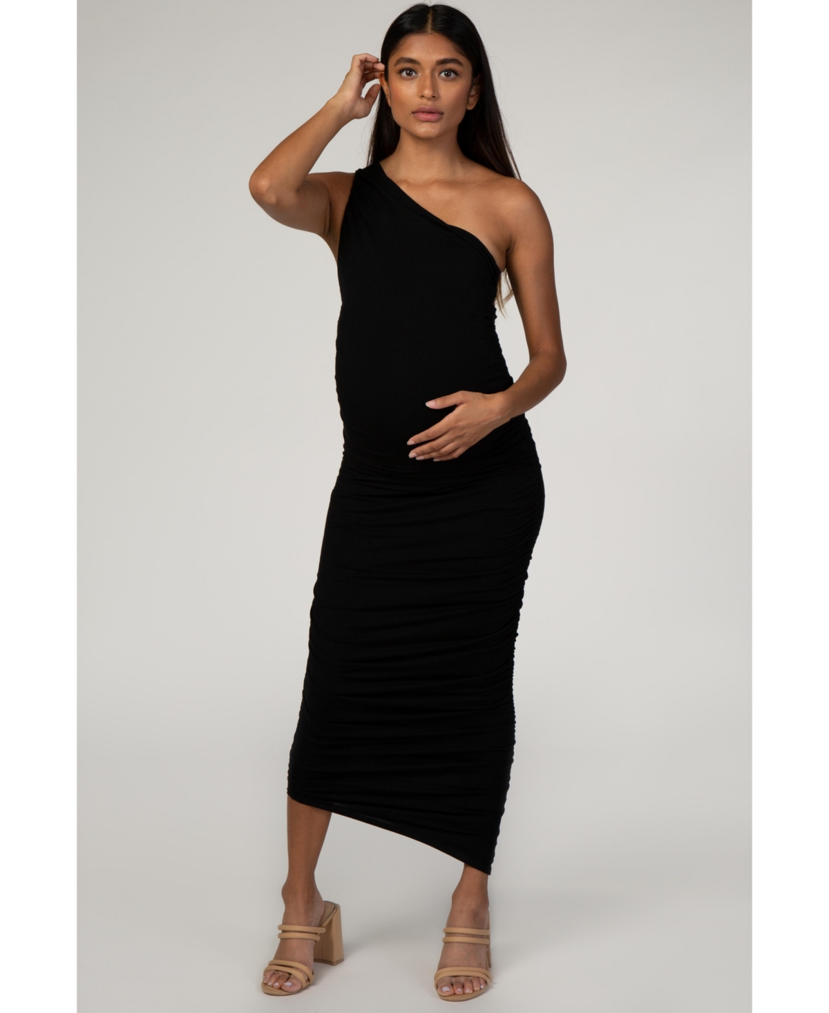 Click here for PinkBlush Black Ruched One Shoulder Maternity Dres... prices