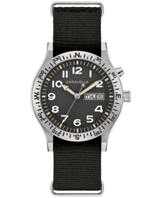 Caravelle Men's Vintage Casual Lite Up Black Nylon Strap Watch, 39mm ...