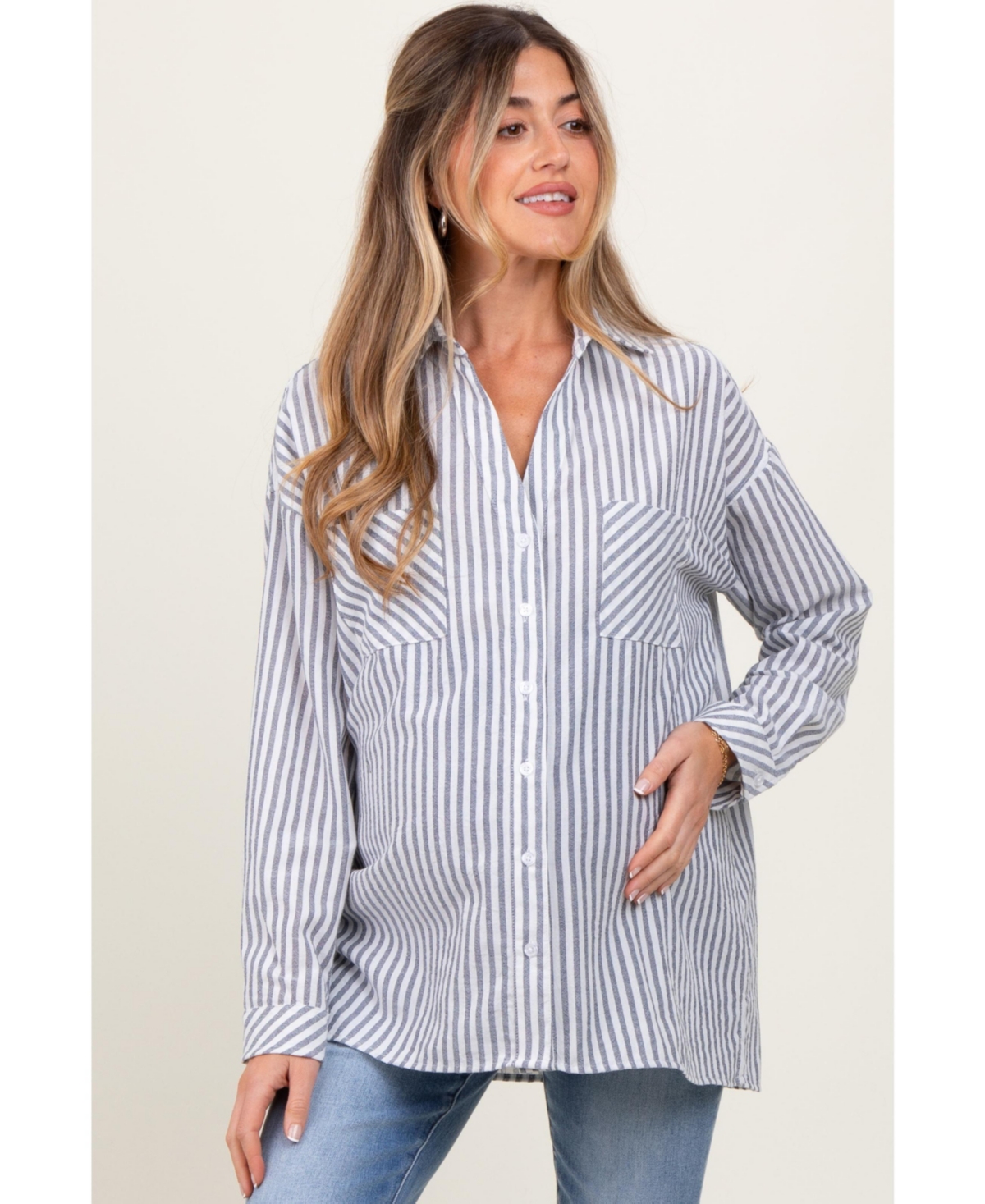 Click here for Pinkblush Maternity Navy Striped Double Pocket But... prices
