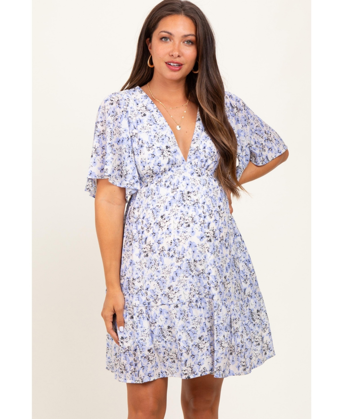 Click here for Pinkblush Womens Periwinkle Floral V-Neck Flutter... prices