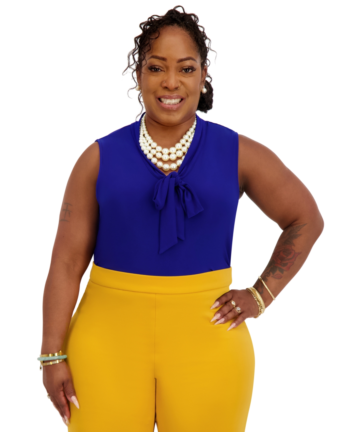 Click here for Kasper Womens Sleeveless Tie-Neck Top - Royal blue prices