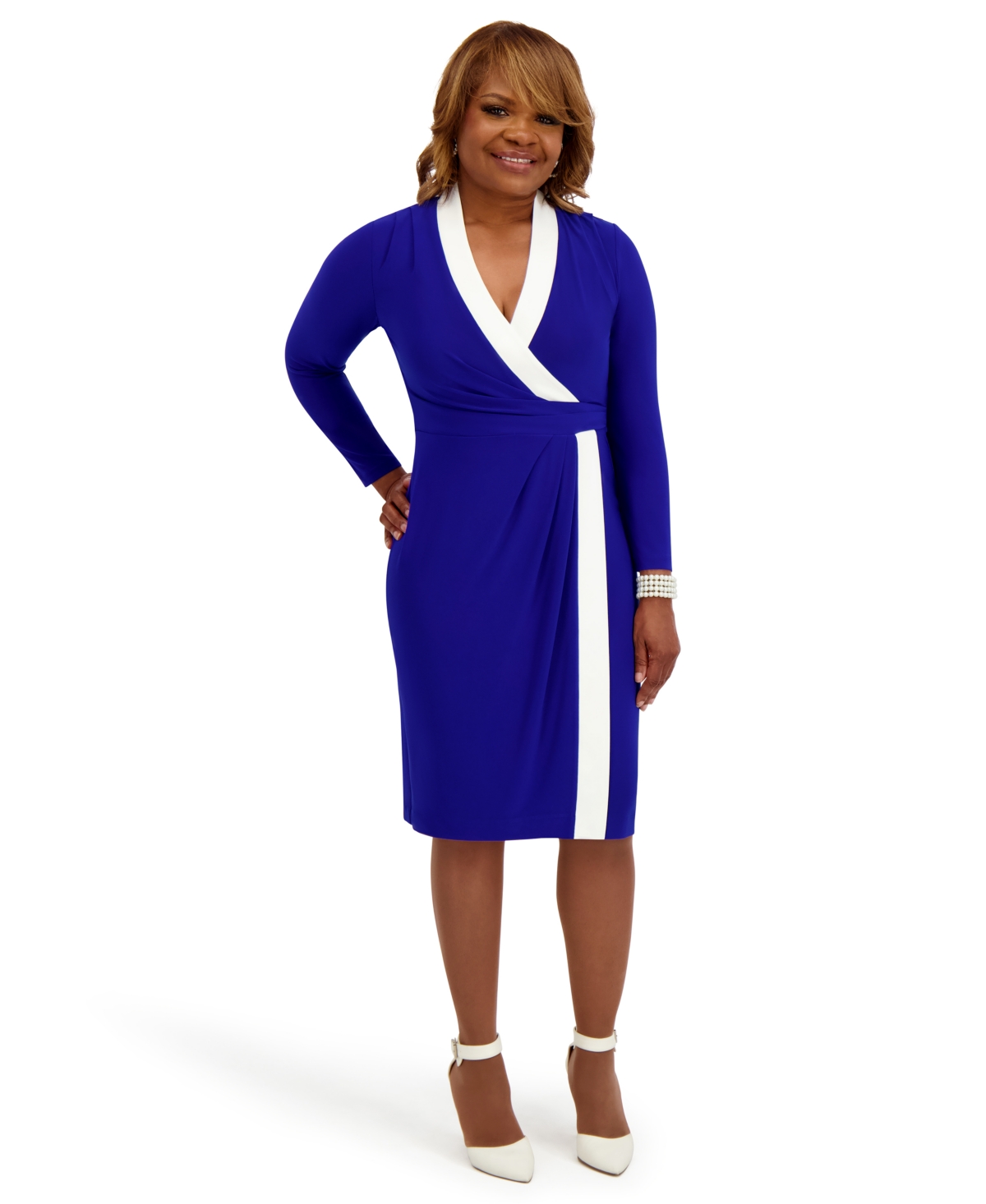 Click here for Kasper Womens City Wrap V-Neck Dress - Royal Sig/... prices
