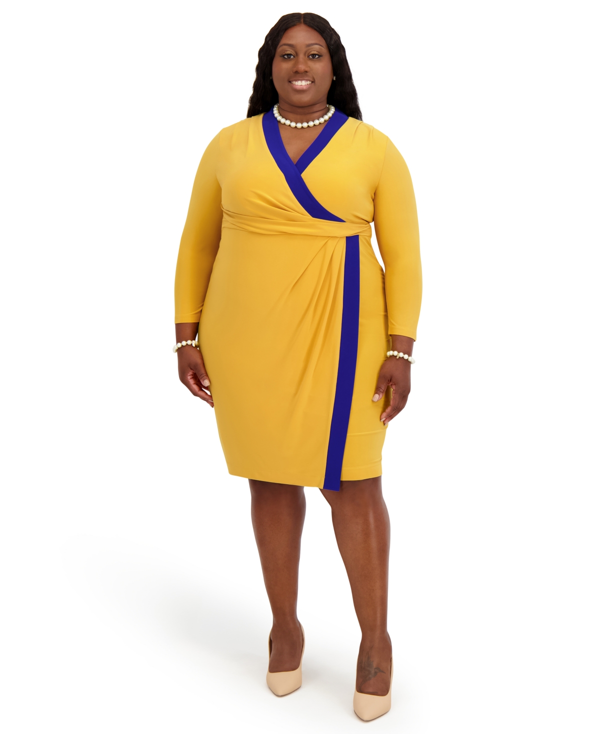 Click here for Kasper Womens City Wrap V-Neck Dress - Gold Sig/ R... prices