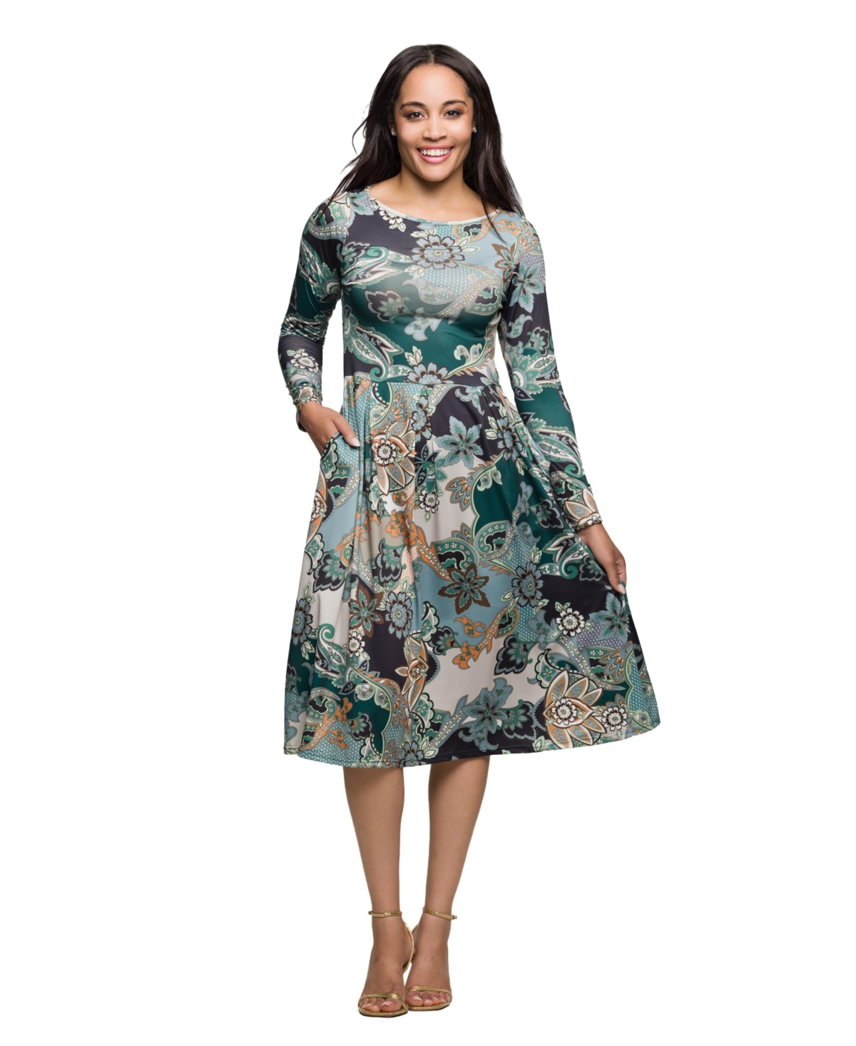 Click here for 24seven Comfort Apparel Womens Long Sleeve Midi Dr... prices
