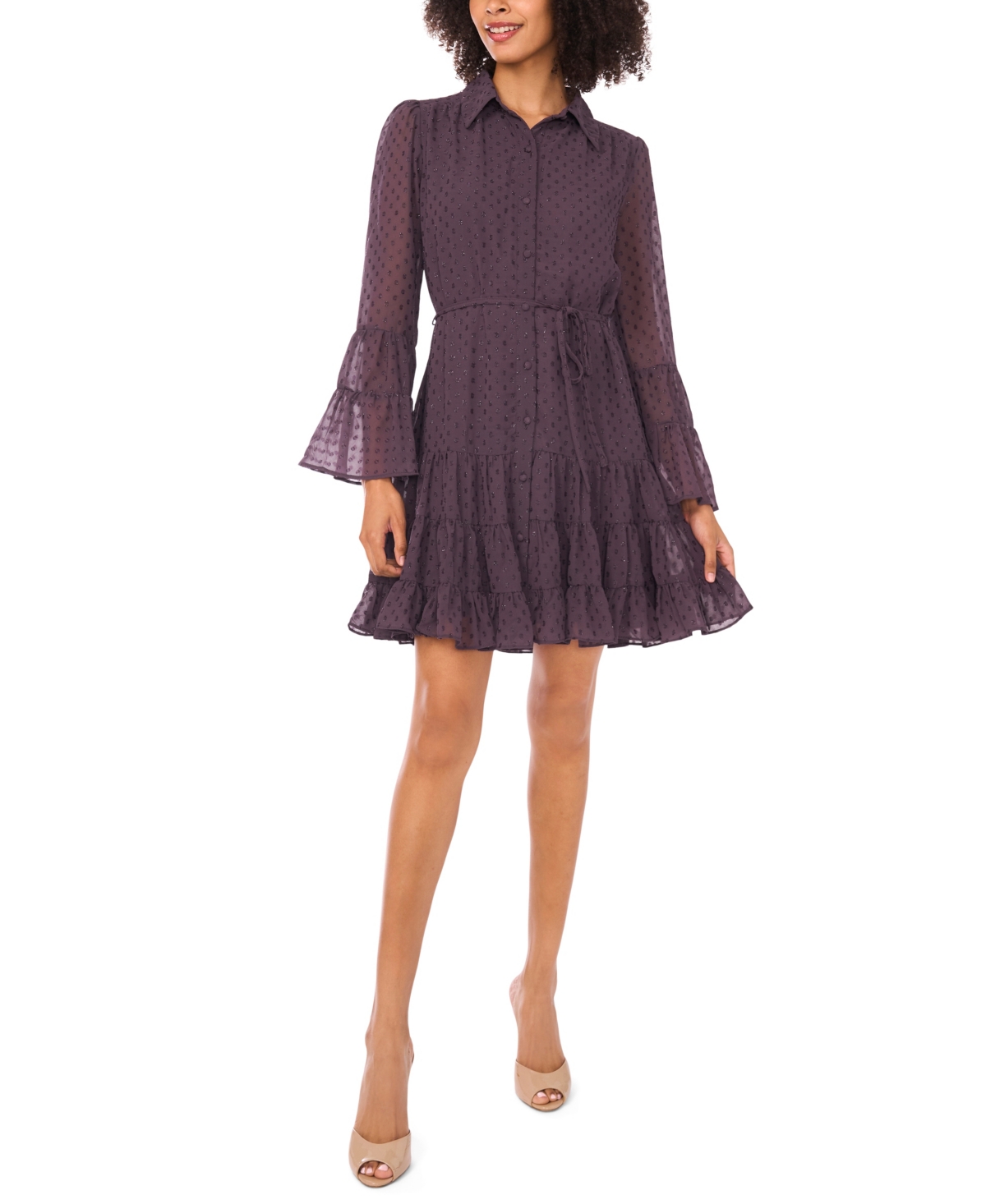 Click here for CeCe Womens Tiered Long Sleeve Shirtdress - Gunmet... prices