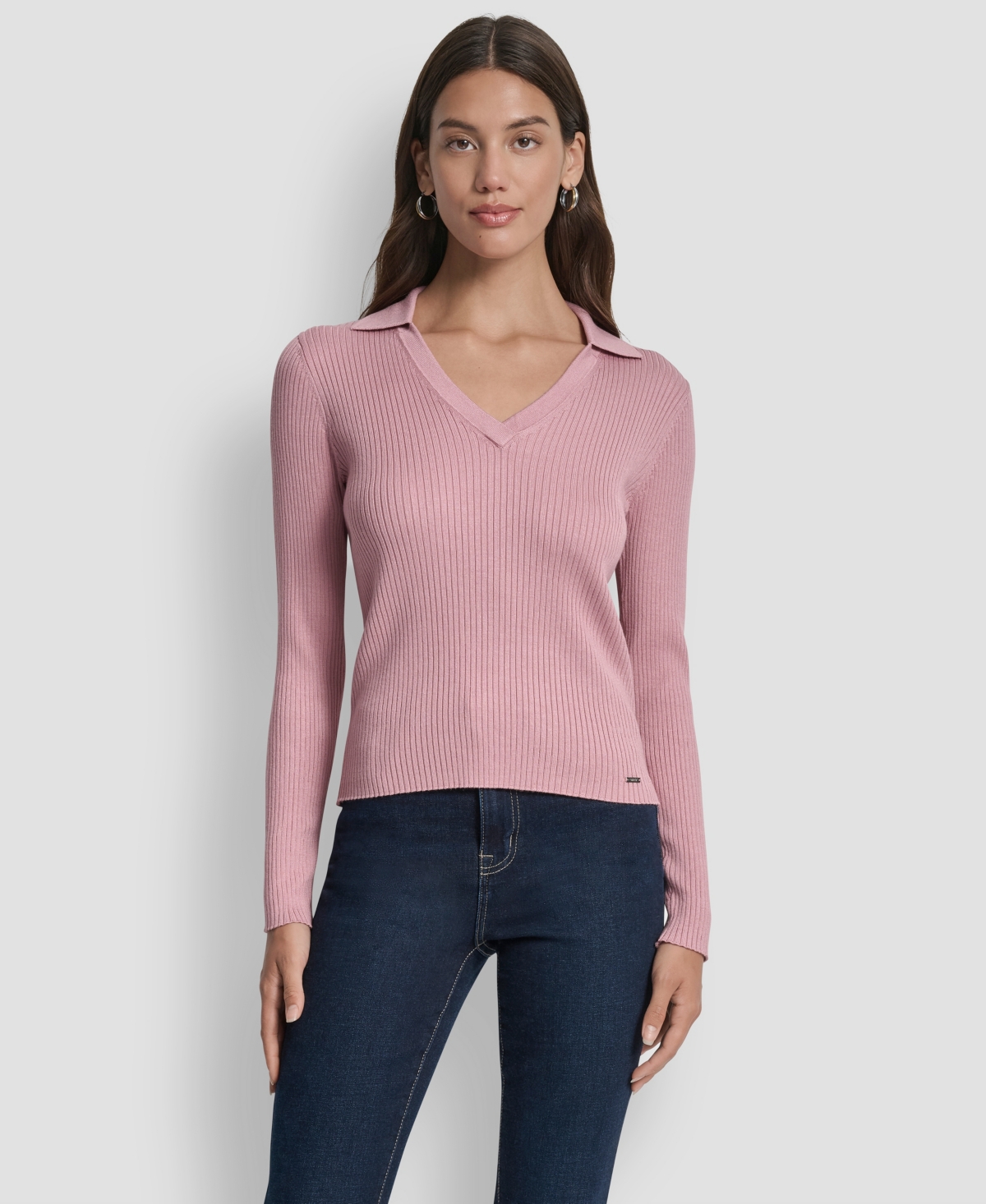 Click here for Dkny Jeans Petite Ribbed Johnny-Collar Sweater - D... prices