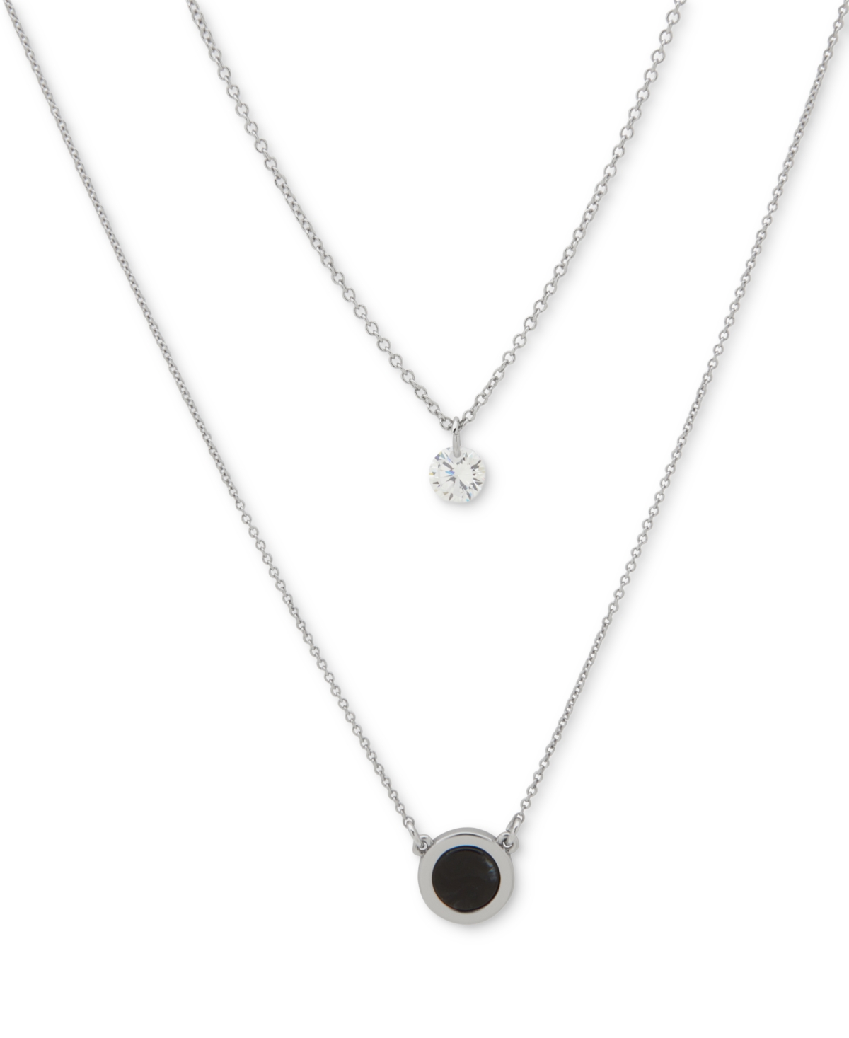 Click here for Dkny Silver-Tone Cubic Zirconia Inlay 2 Row Pendan... prices