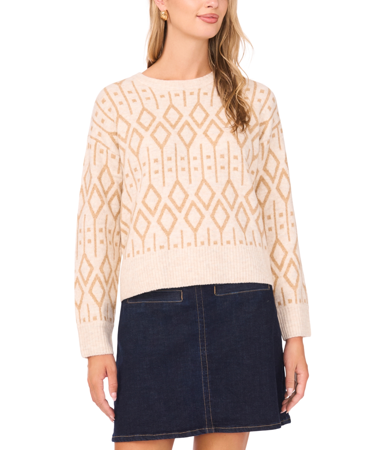 Click here for Vince Camuto Womens Jacquard Long Sleeve Sweater -... prices