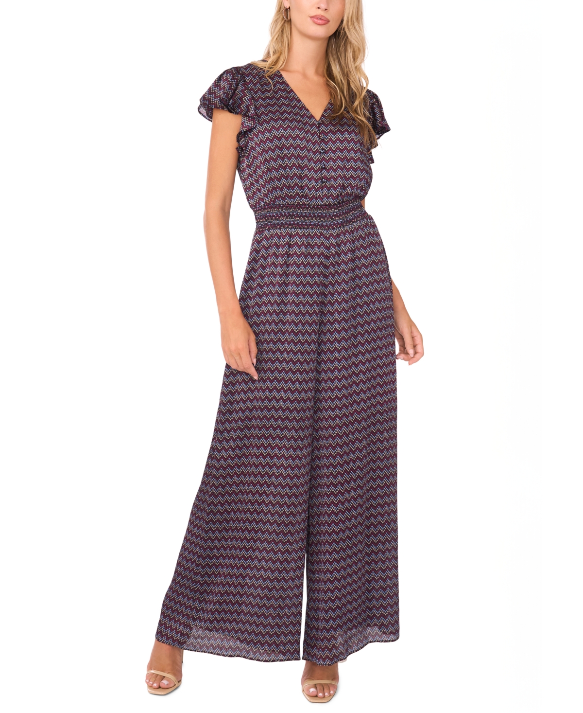 Click here for Vince Camuto Womens Button-Front Smocked Waist Jum... prices