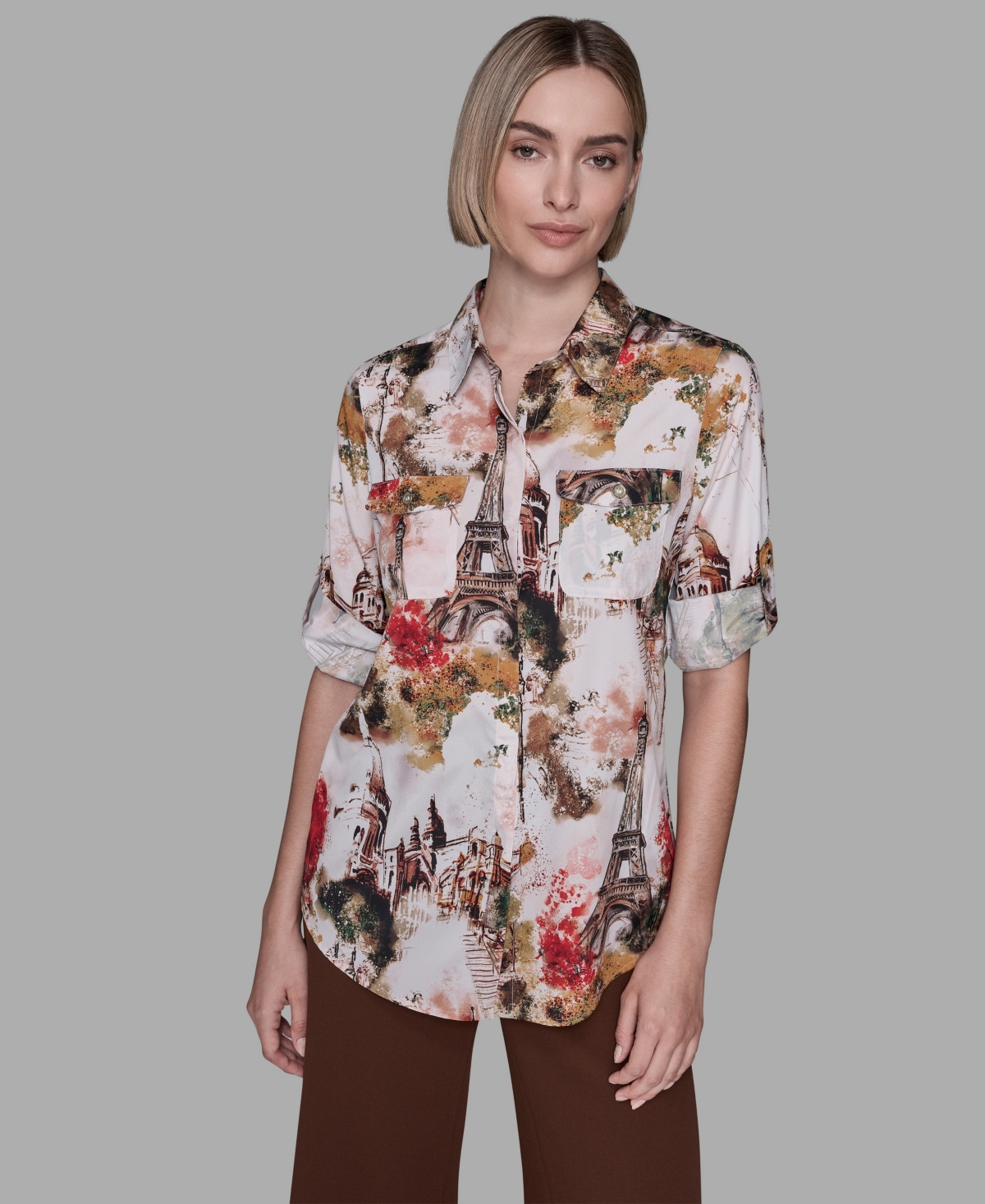 Click here for Karl Lagerfeld Paris Womens Paris Print Top - Birc... prices